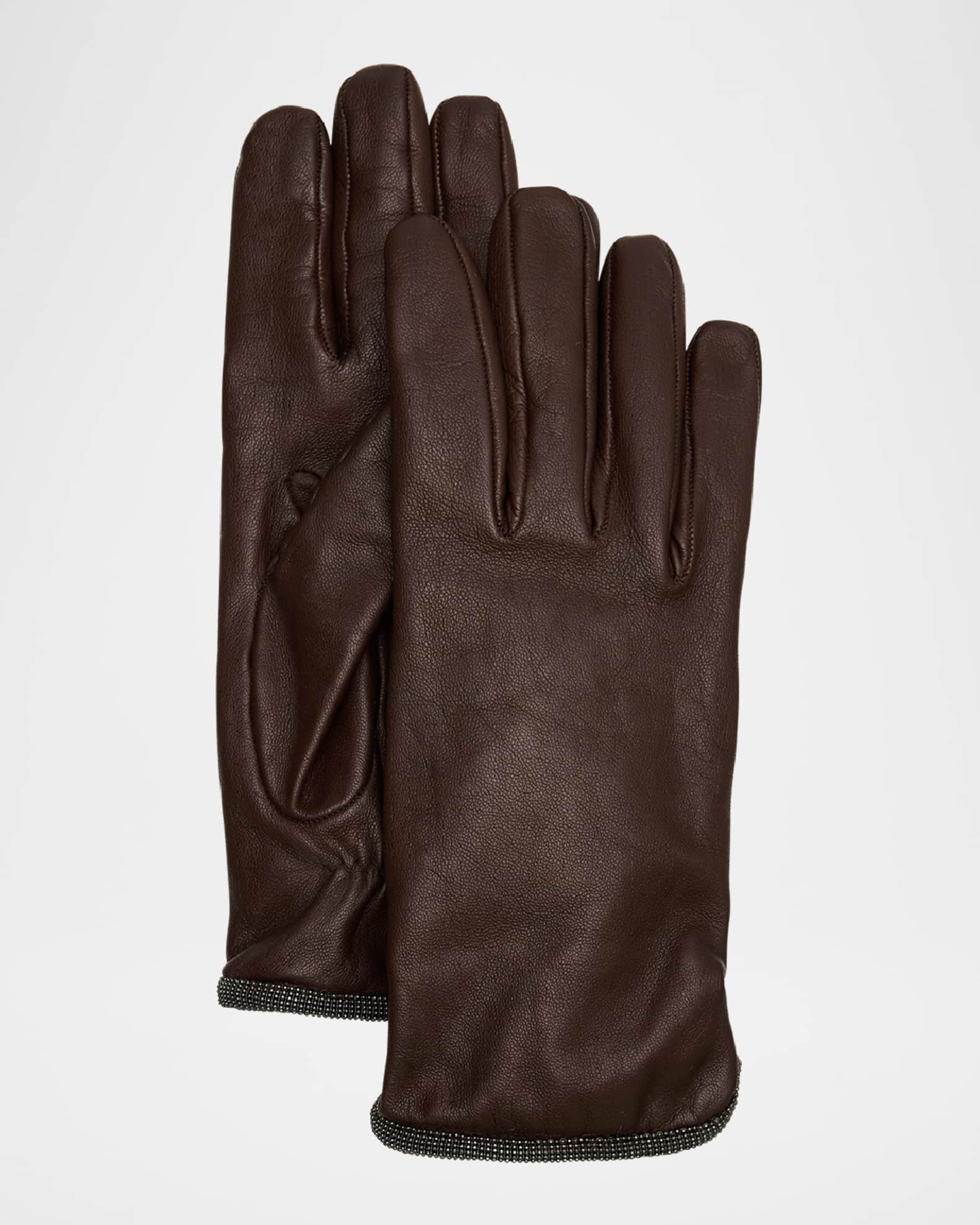 Brunello Cucinelli Smooth Glove Leather Gloves With Monili Detail ...