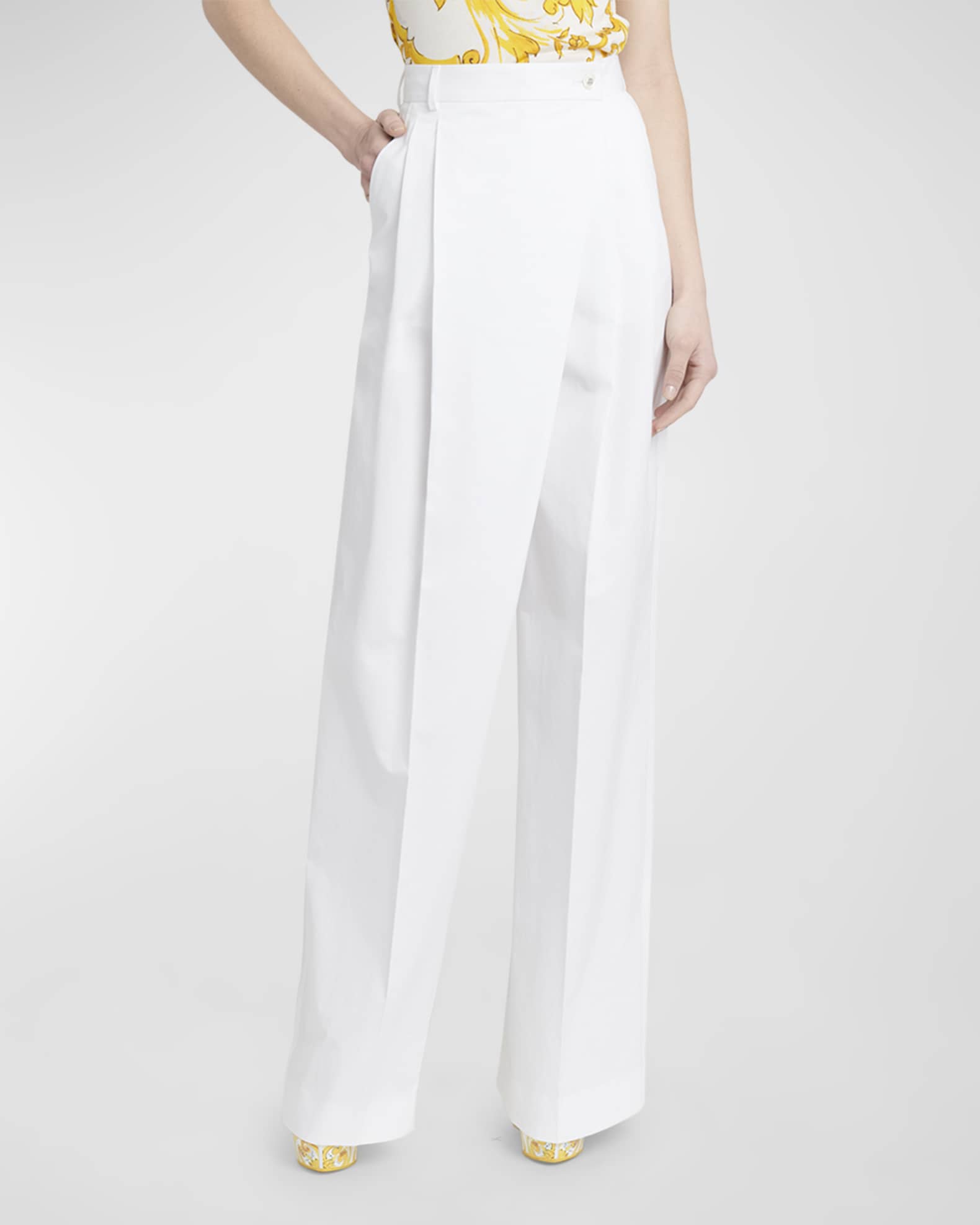 Dolce&Gabbana Cotton Popeline Flared Wide-Leg Pants with Frontal French ...