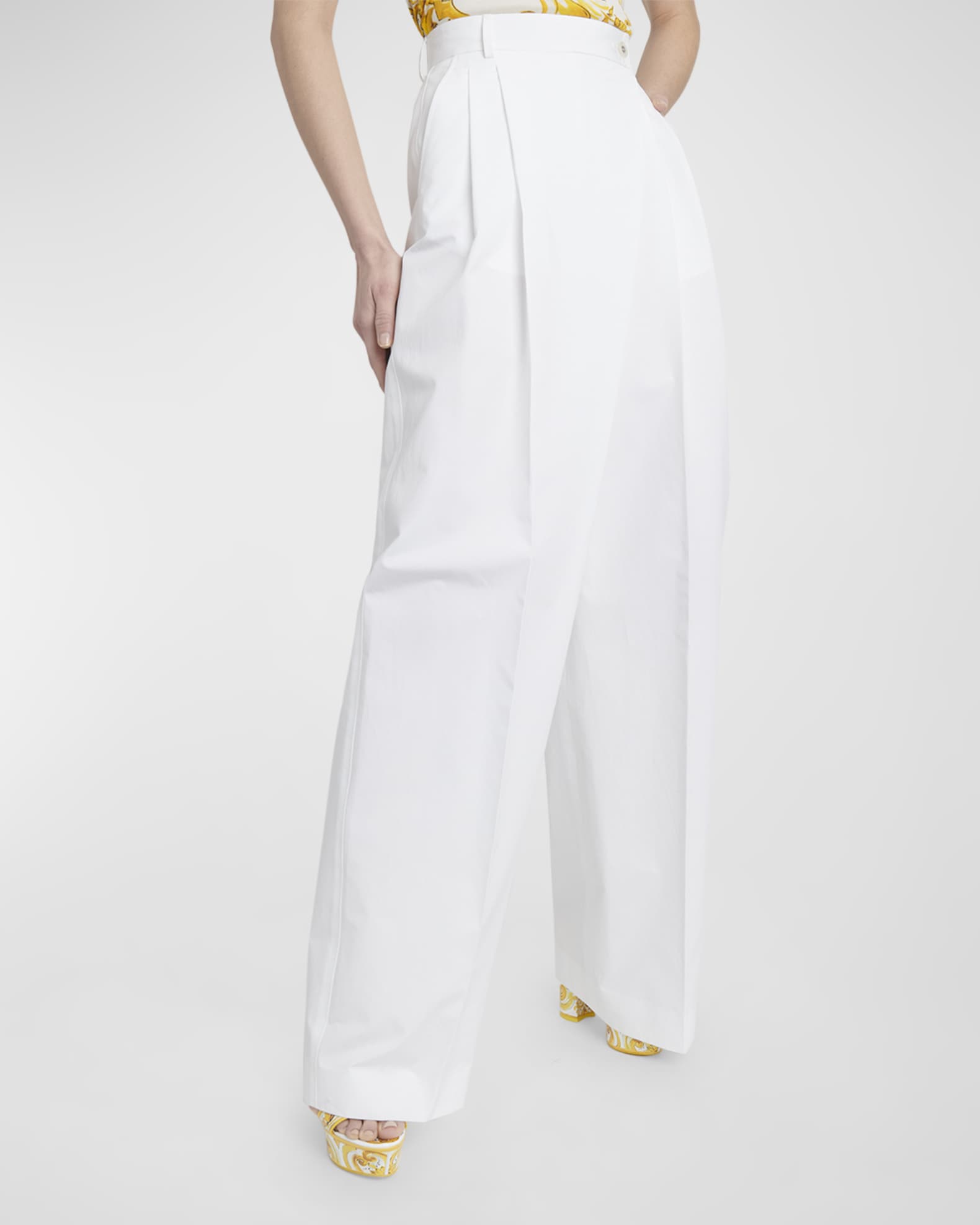 Dolce&Gabbana Cotton Popeline Flared Wide-Leg Pants with Frontal French ...