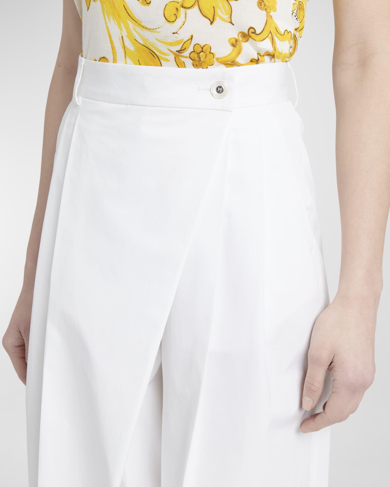 Dolce&Gabbana Cotton Popeline Flared Wide-Leg Pants with Frontal French ...