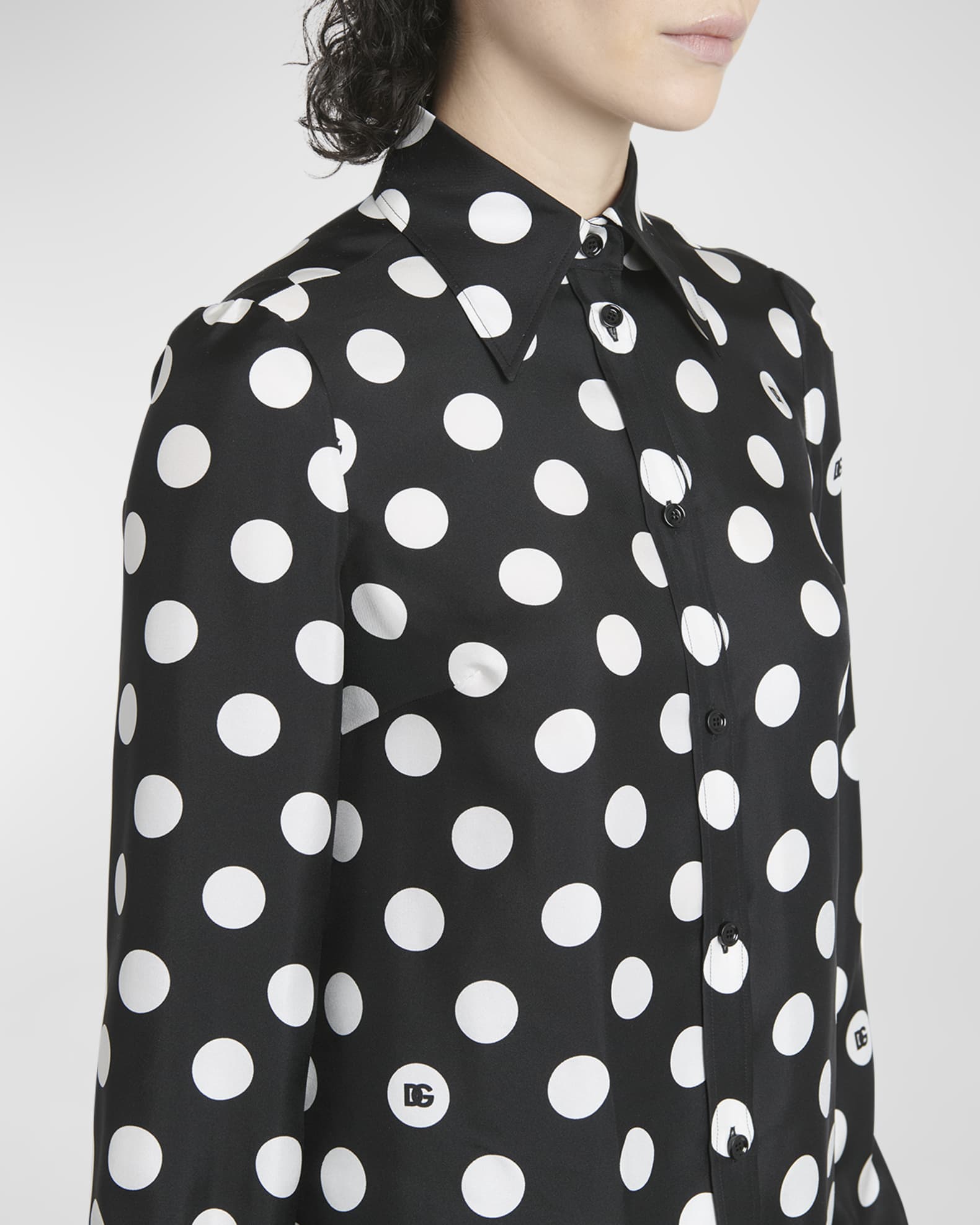 Dolce&Gabbana DG Polka-Dot Print Long-Sleeve Silk Twill Shirt | Neiman ...