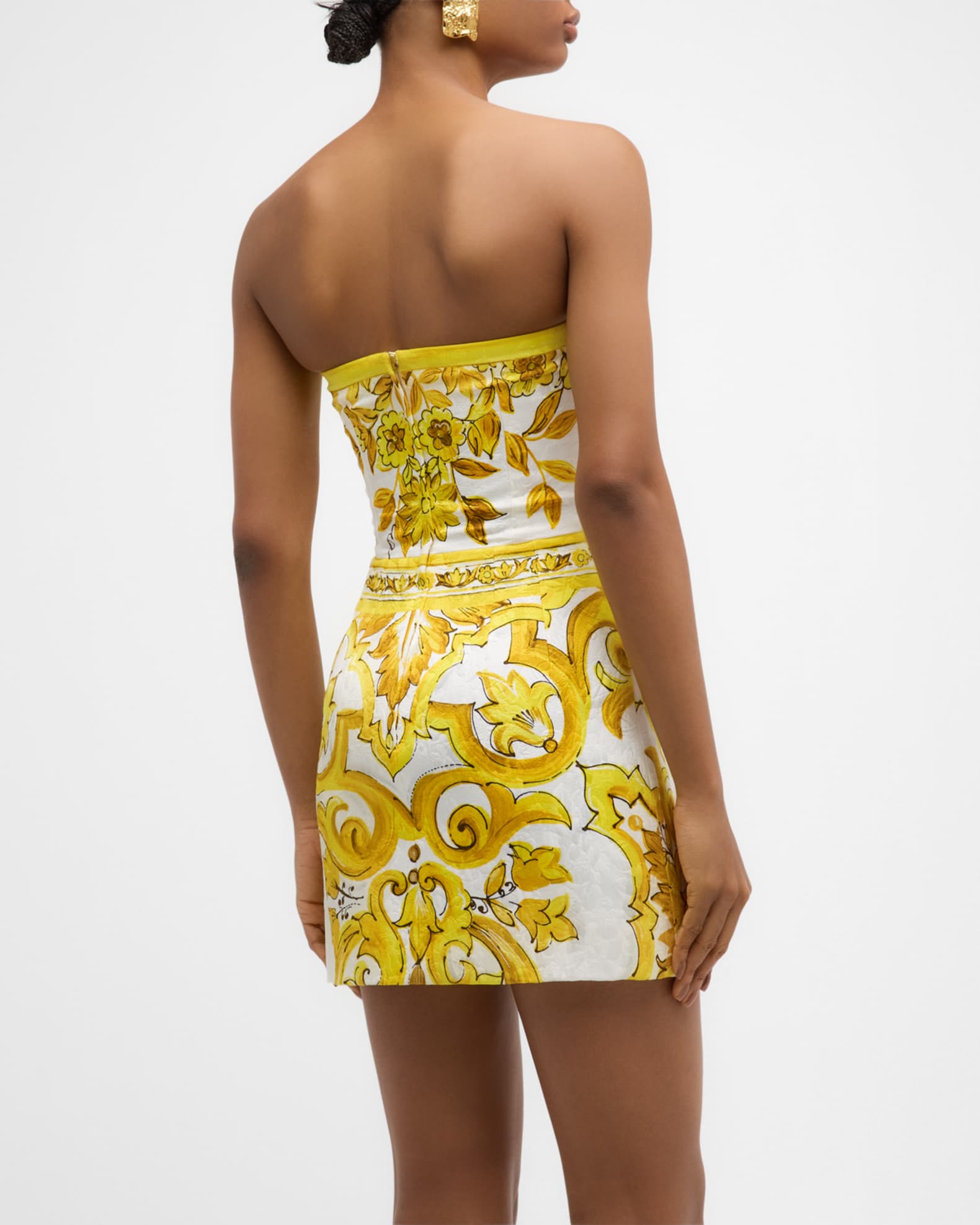 Dolce&Gabbana Maiolica-Print Brocade Strapless Mini Dress | Neiman Marcus