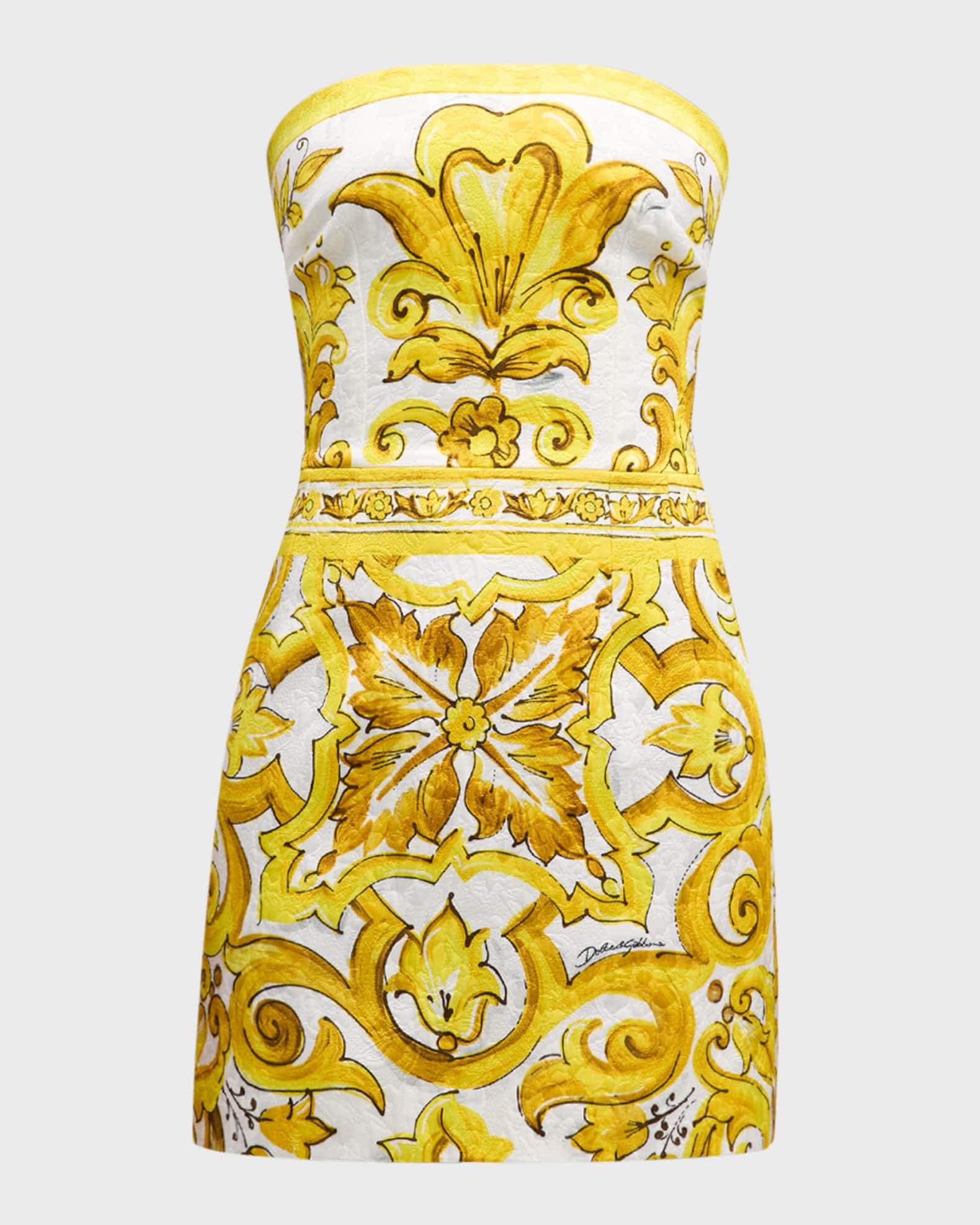 Dolce&Gabbana Maiolica-Print Brocade Strapless Mini Dress | Neiman Marcus