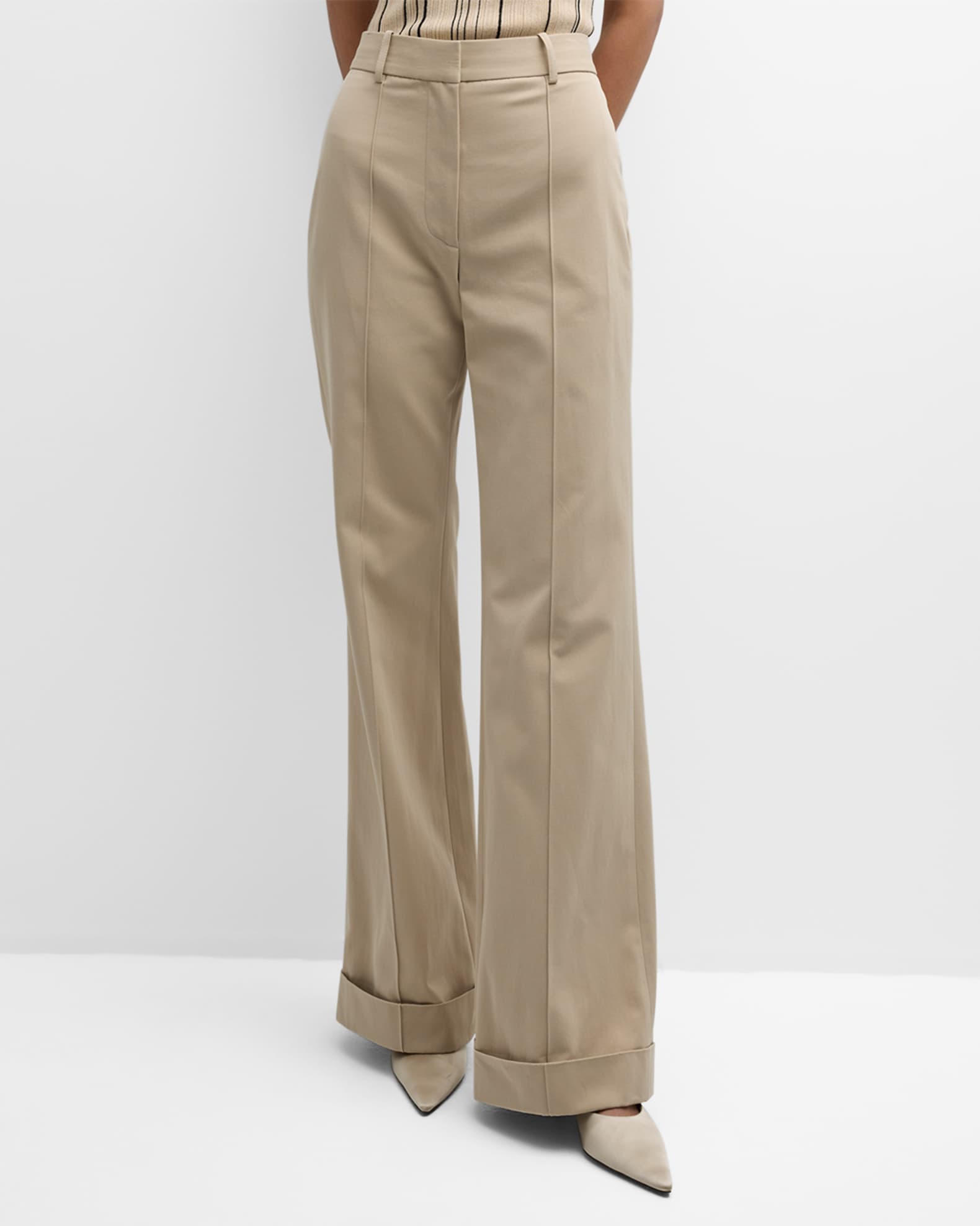 Adam Lippes Deeda Bootcut Cotton Twill Pants | Neiman Marcus