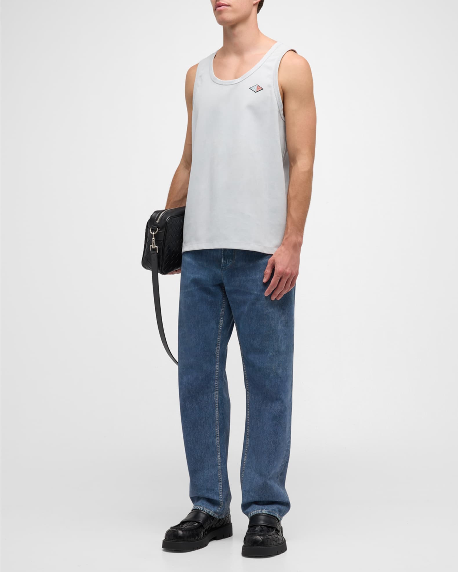 Bottega Veneta Men's Embossed Jersey Rib Leather Tank Top | Neiman Marcus