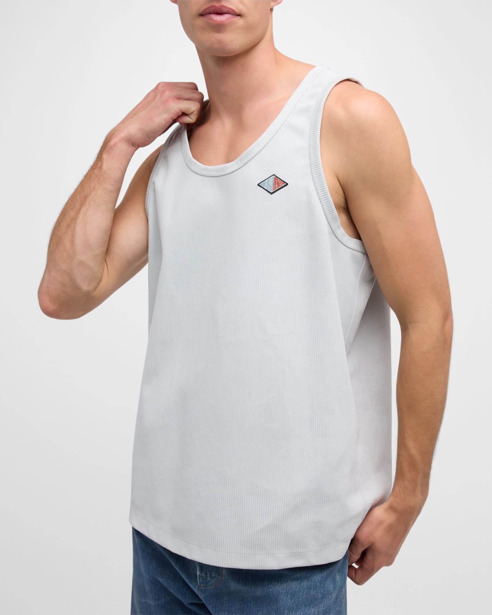 Bottega Veneta Men's Embossed Jersey Rib Leather Tank Top | Neiman Marcus