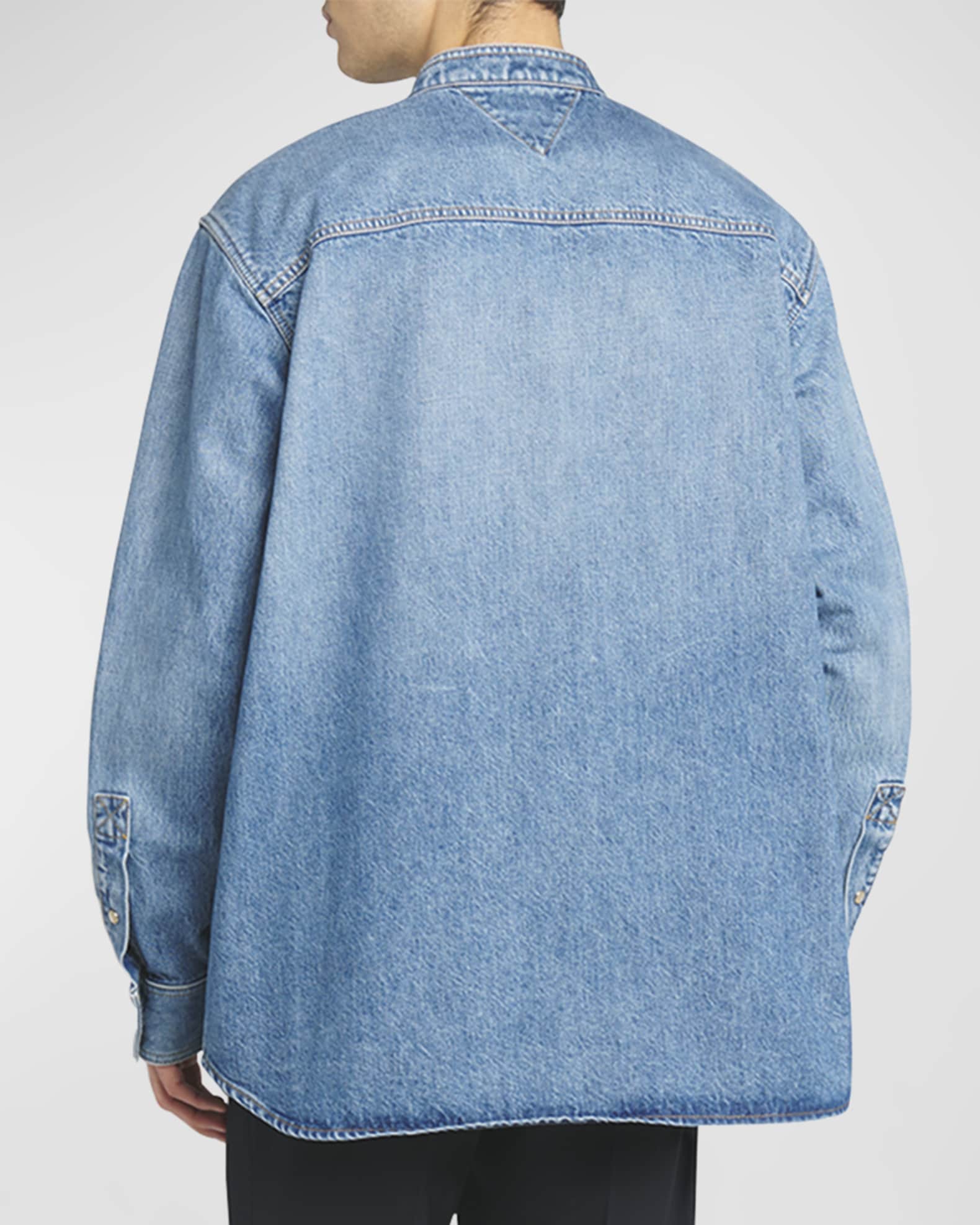 Bottega Veneta Men's Eco-Wash Denim Snap-Front Shirt | Neiman Marcus