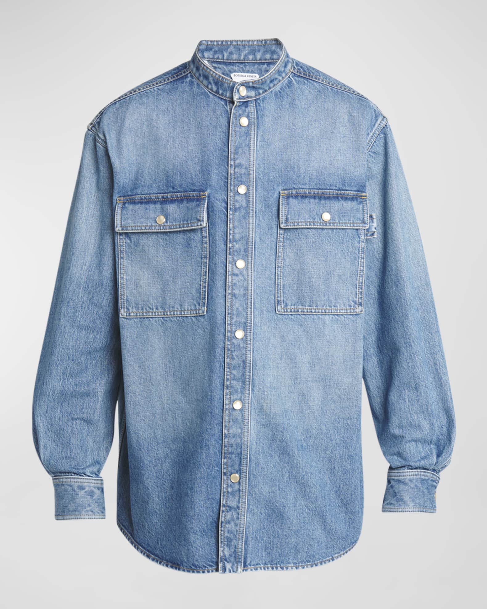 Bottega Veneta Men's Eco-Wash Denim Snap-Front Shirt | Neiman Marcus