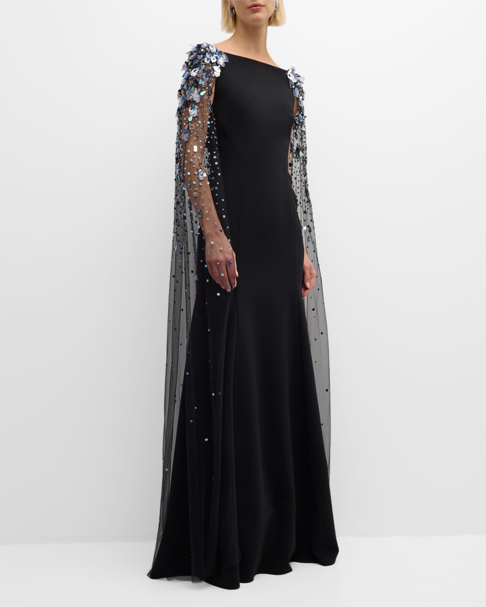 Jenny Packham Bitter Sweet Embellished Cape Gown | Neiman Marcus