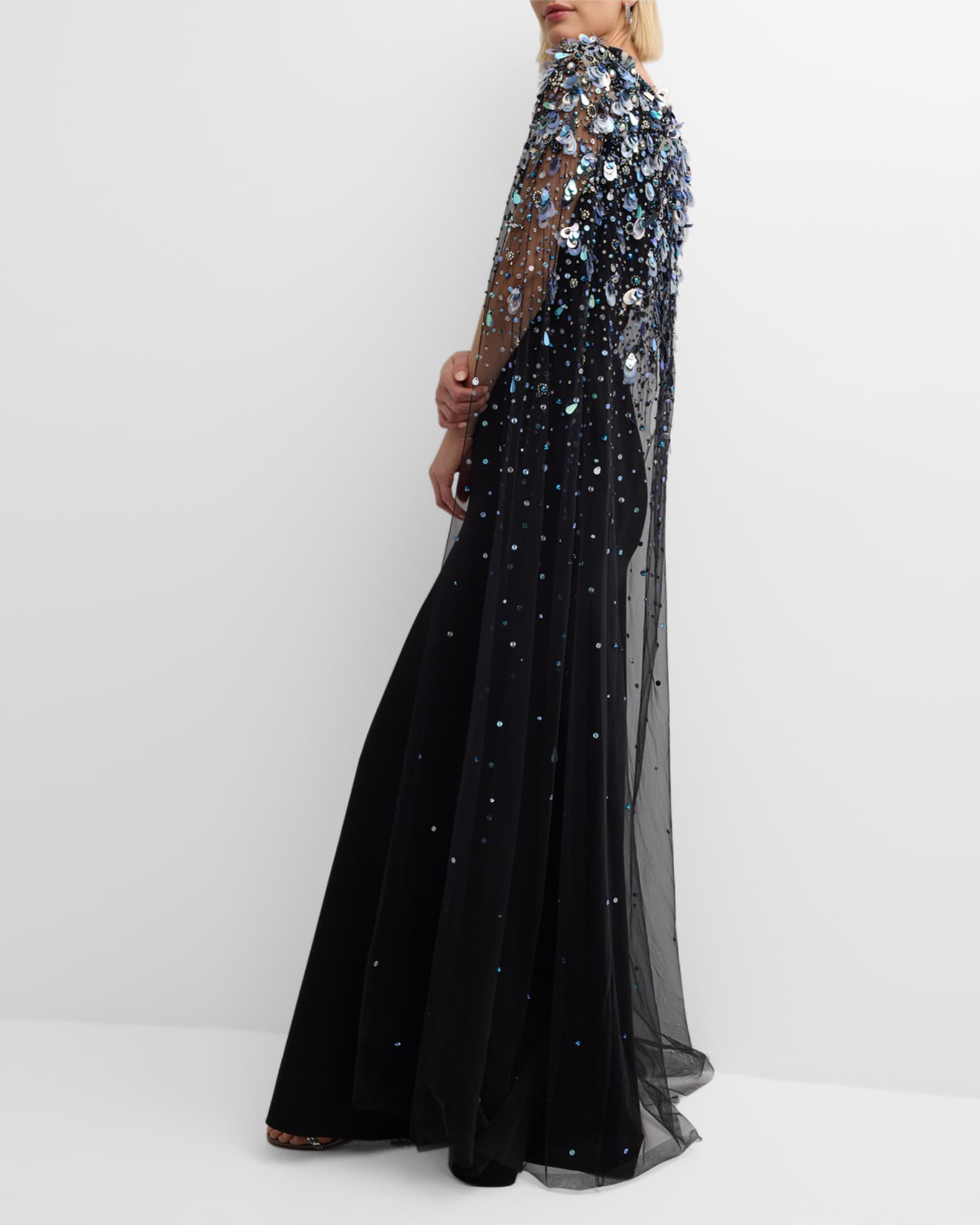 Jenny Packham Bitter Sweet Embellished Cape Gown | Neiman Marcus