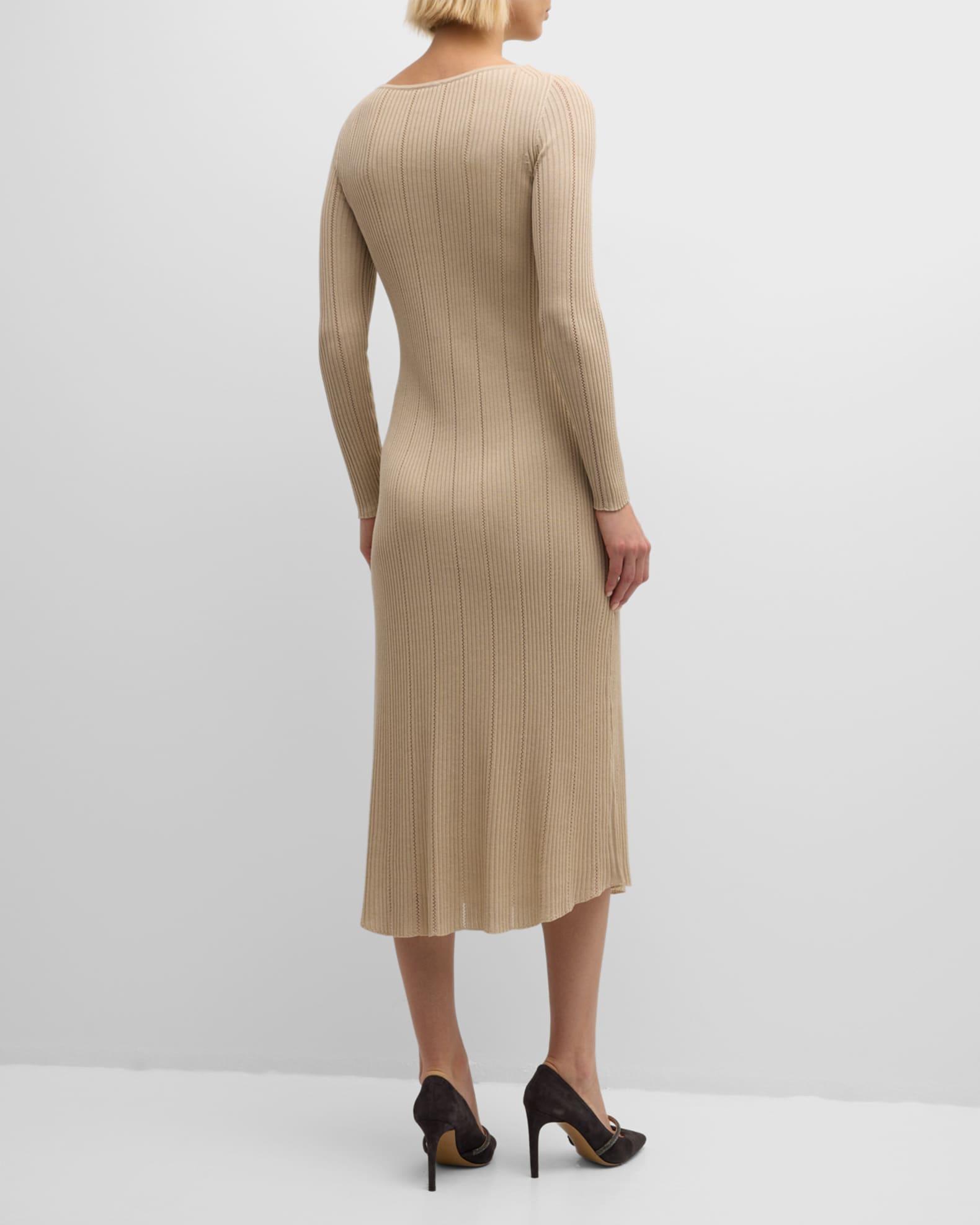 Eleventy Pointelle Ribbed-Knit Midi Dress | Neiman Marcus