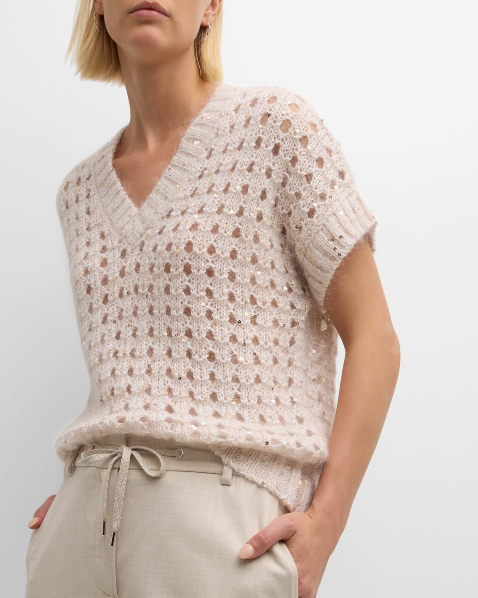 Eleventy Open-Knit Sequin Sweater | Neiman Marcus