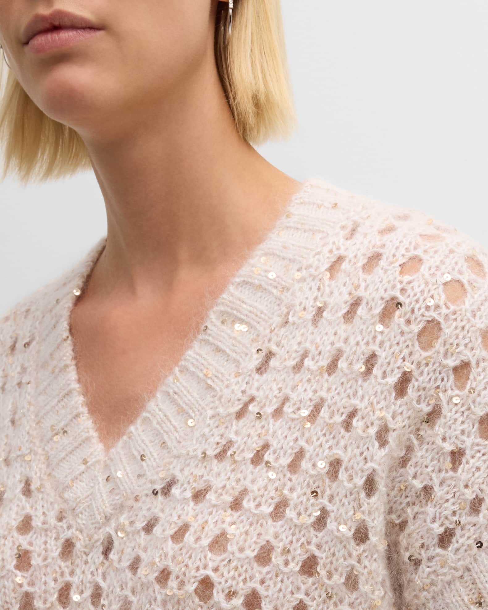 Eleventy Open-Knit Sequin Sweater | Neiman Marcus