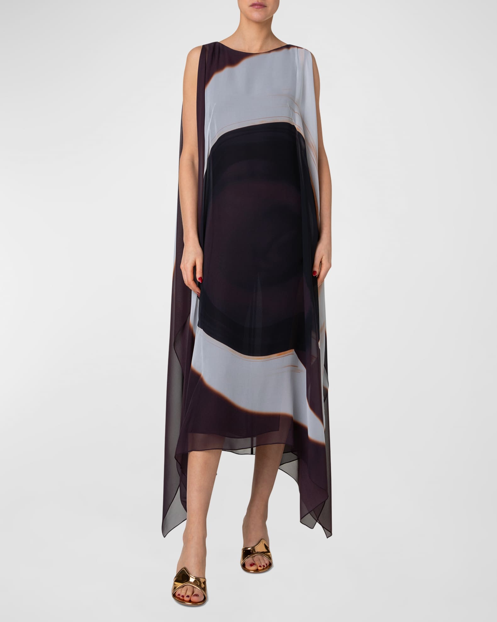 Akris Loop-Print Sleeveless Silk Crepe Maxi Caftan Dress | Neiman Marcus