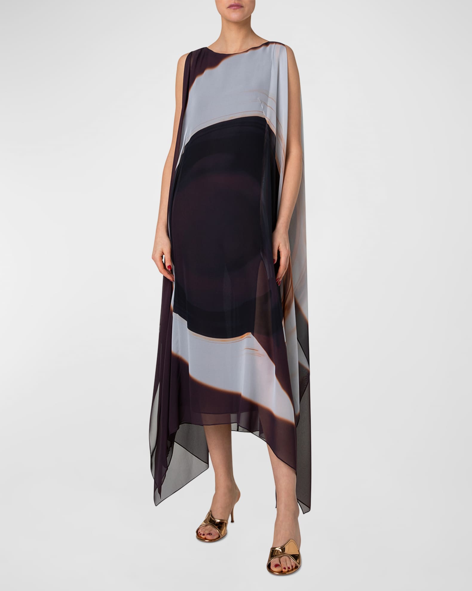 Akris Loop-Print Sleeveless Silk Crepe Maxi Caftan Dress | Neiman Marcus