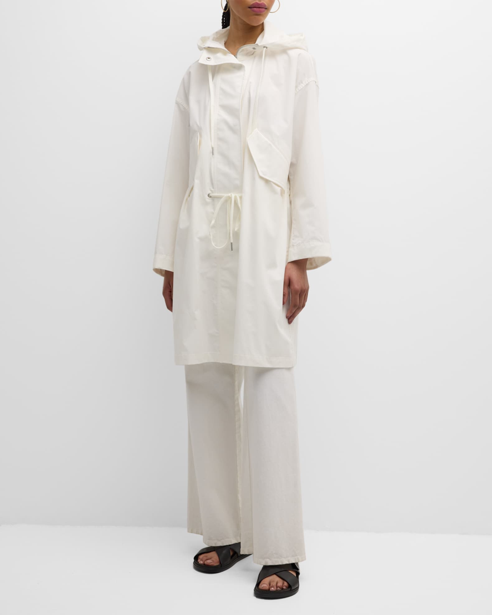 Nili Lotan Malcom Drawstring Hooded Long Anorak Jacket | Neiman Marcus