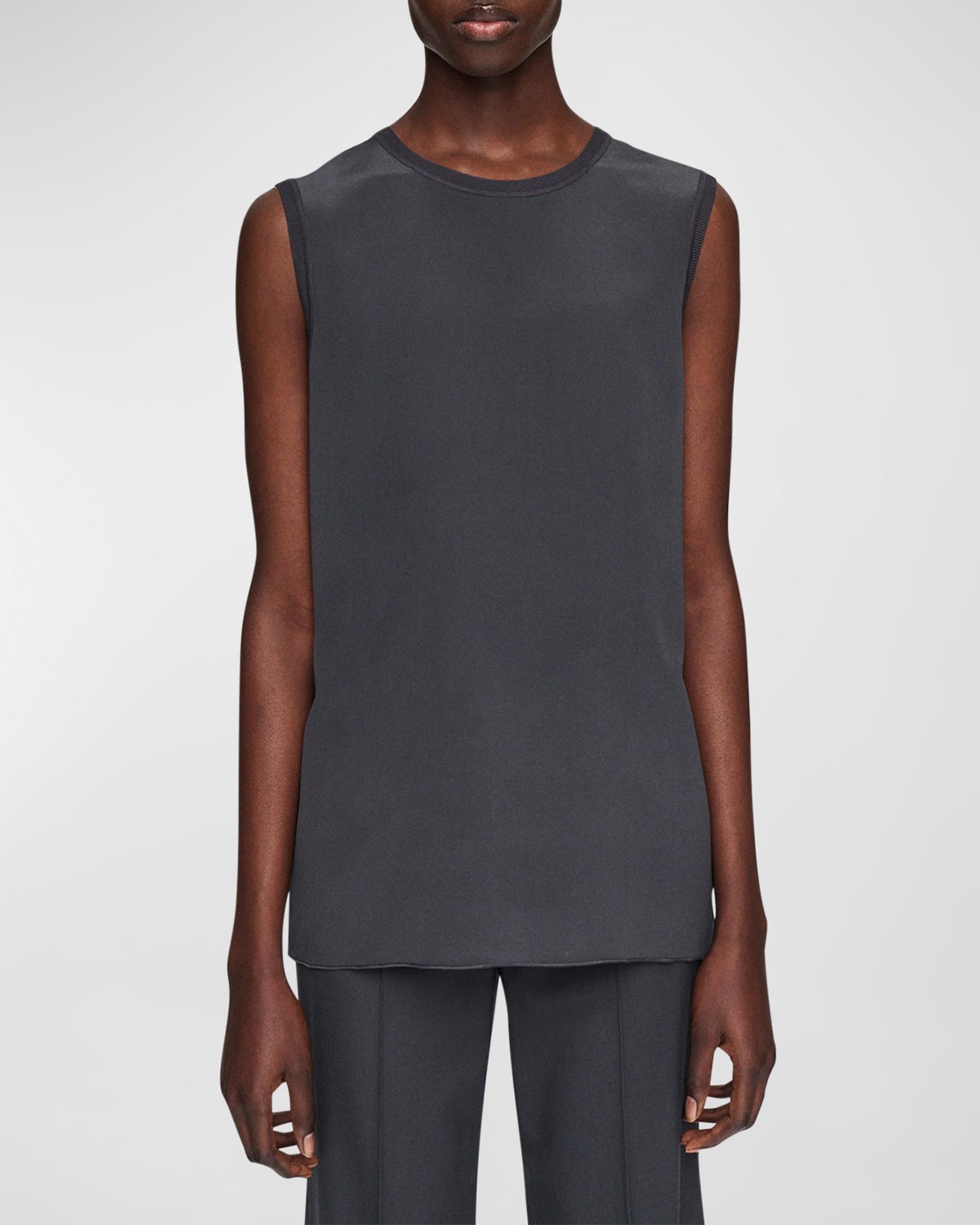 Joseph Bley Crewneck Ribbed-Trim Blouse | Neiman Marcus