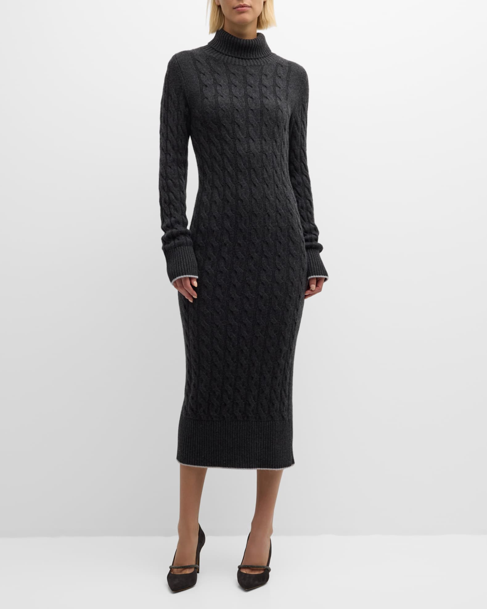 Eleventy Turtleneck Cable-Knit Midi Sweater Dress | Neiman Marcus