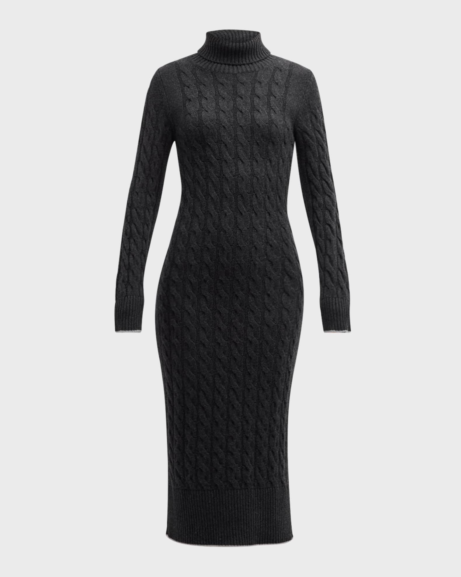 Eleventy Turtleneck Cable-Knit Midi Sweater Dress | Neiman Marcus