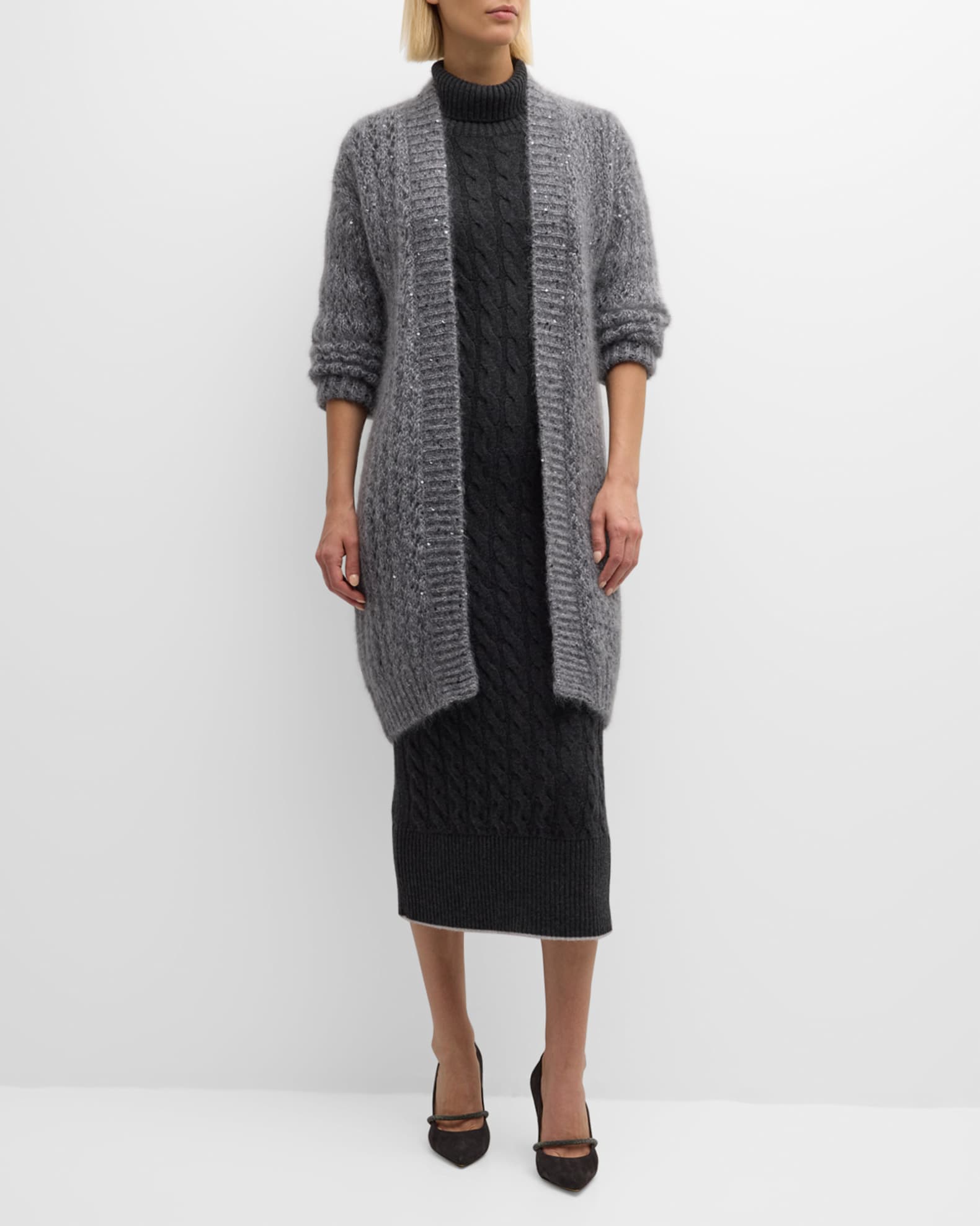 Eleventy Open-Front Sequin Knit Cardigan | Neiman Marcus