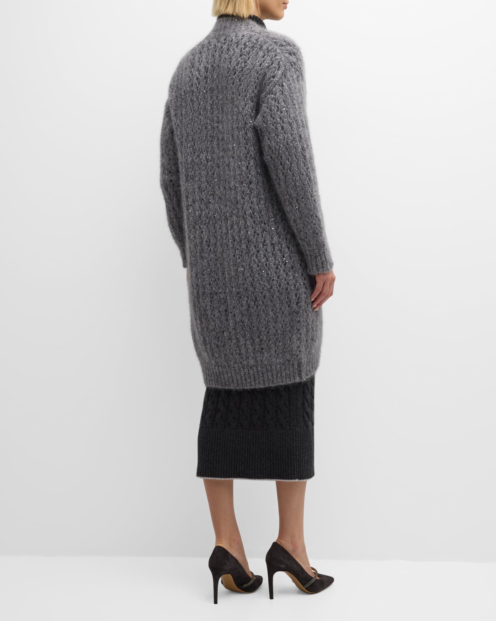 Eleventy Open-Front Sequin Knit Cardigan | Neiman Marcus