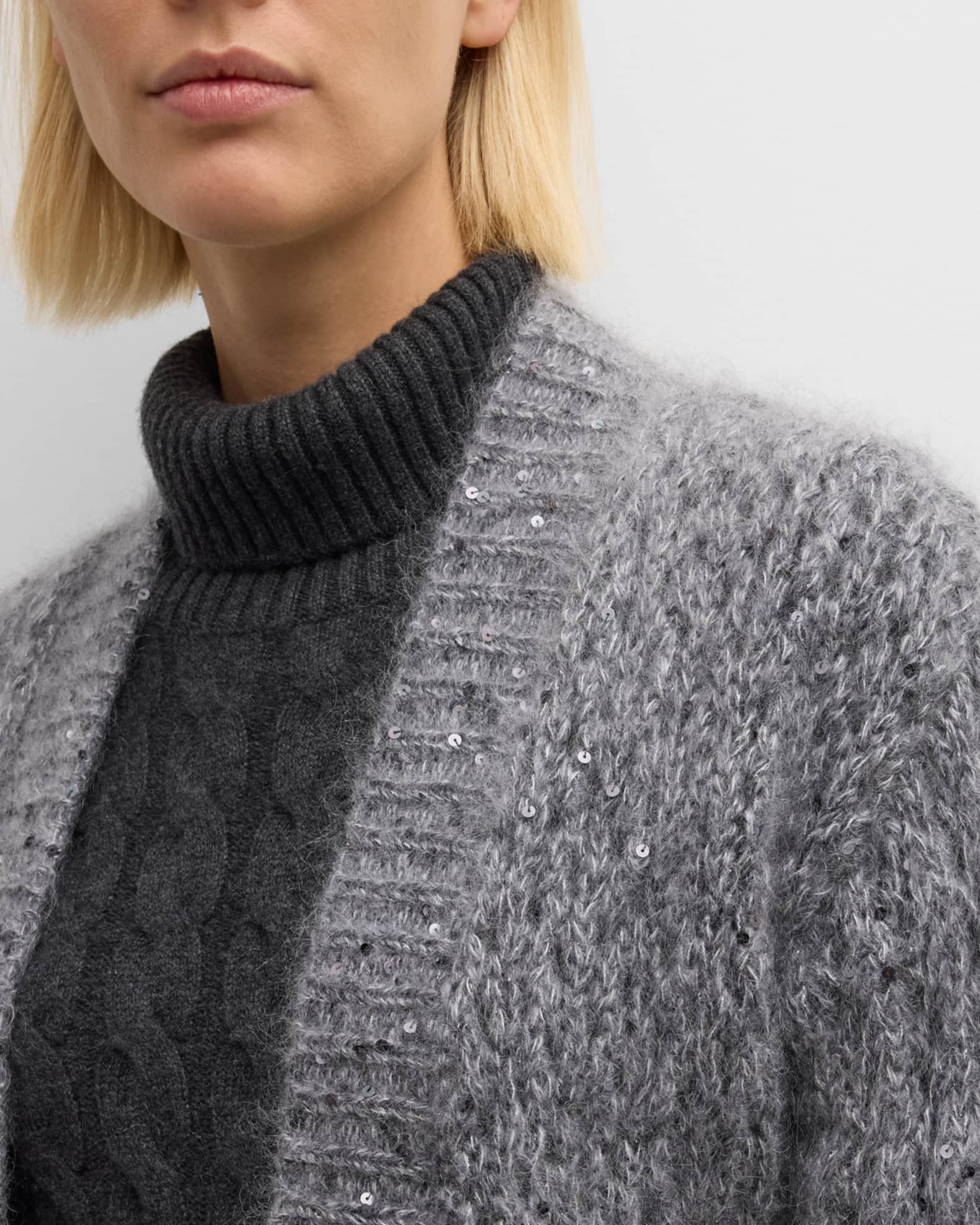 Eleventy Open-Front Sequin Knit Cardigan | Neiman Marcus