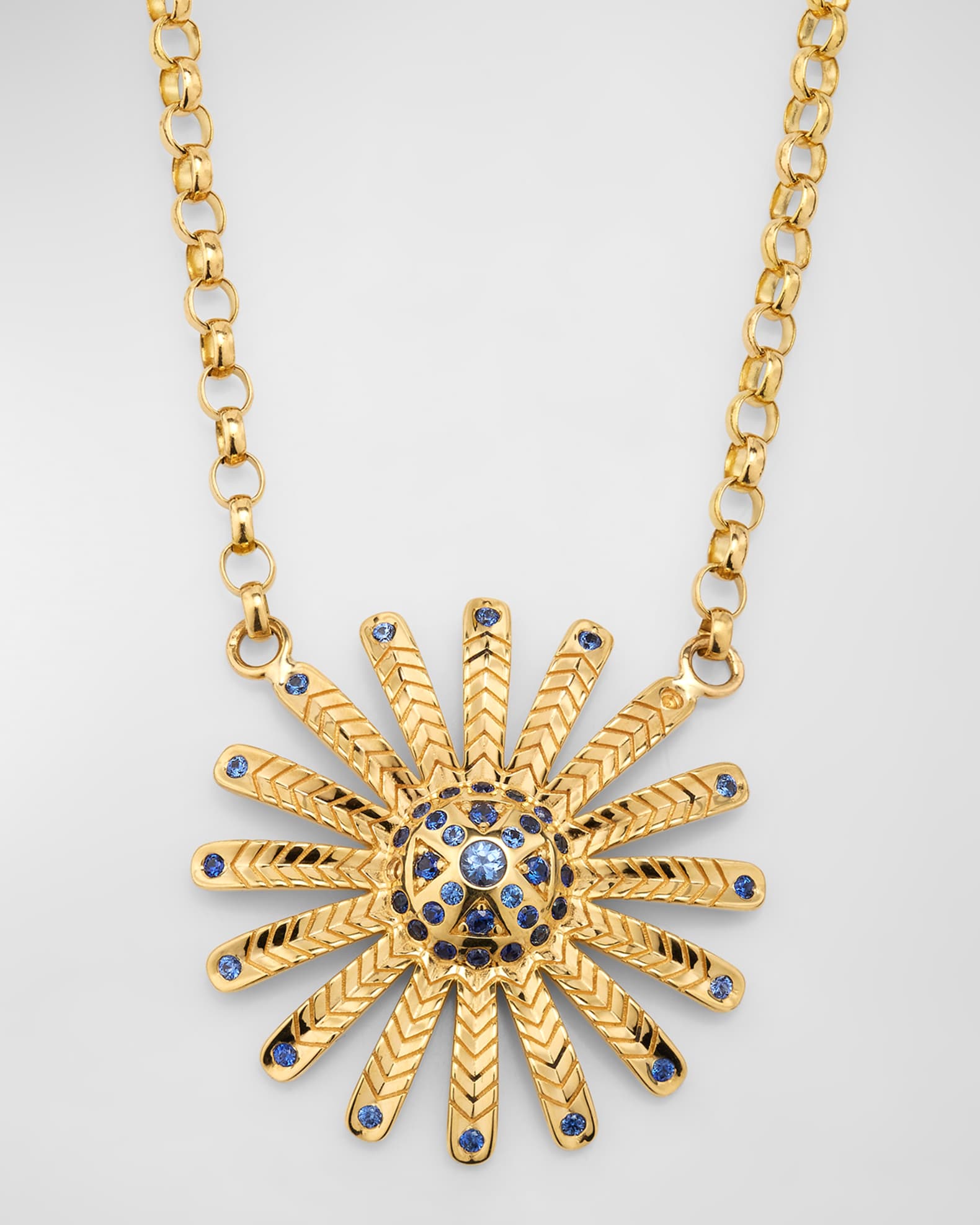 Harwell Godfrey 18K Mini Sunflower Pendant Necklace with Blue Sapphires ...