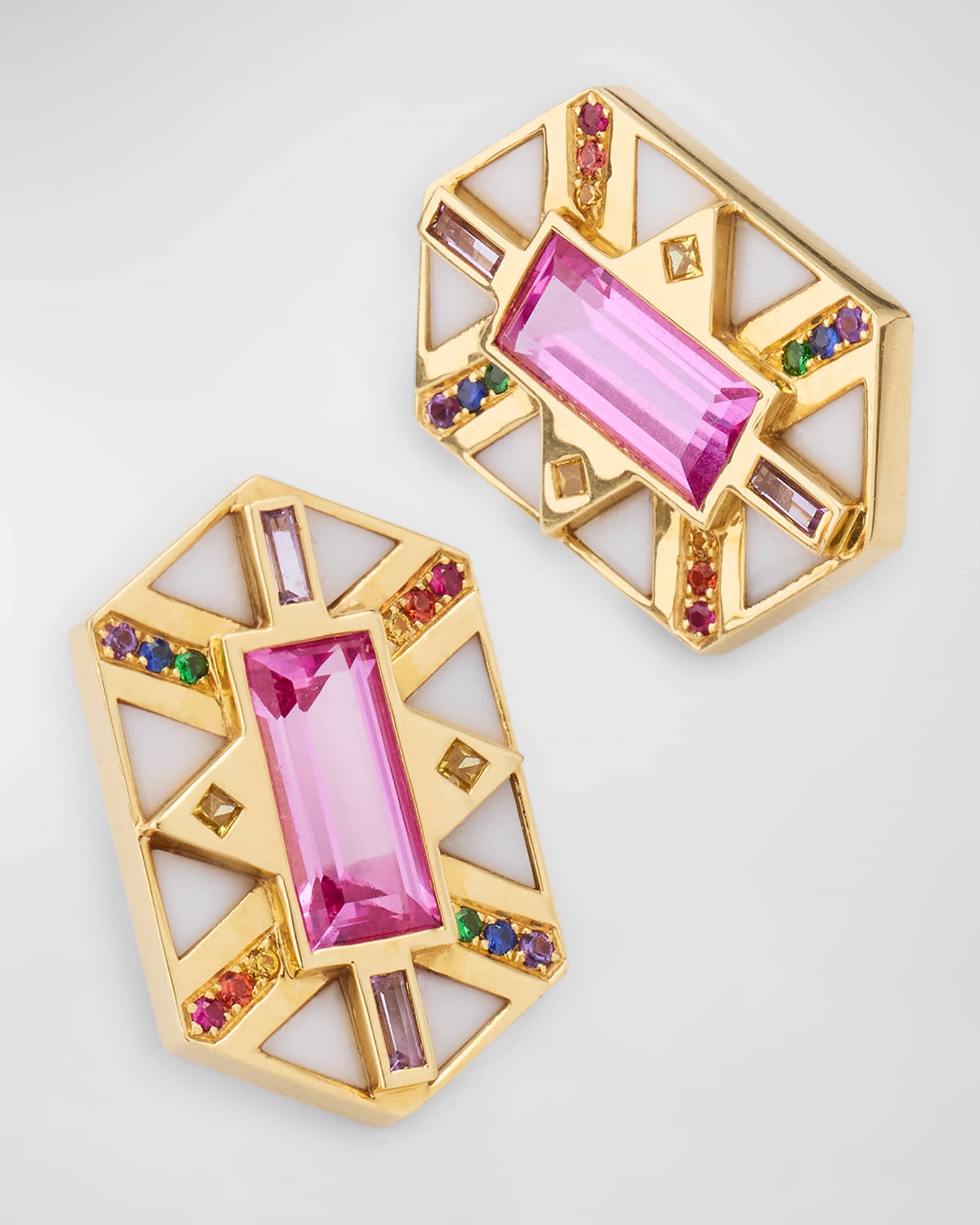 Harwell Godfrey 18K Mixed Stone Hexagonal Stud Earrings | Neiman Marcus