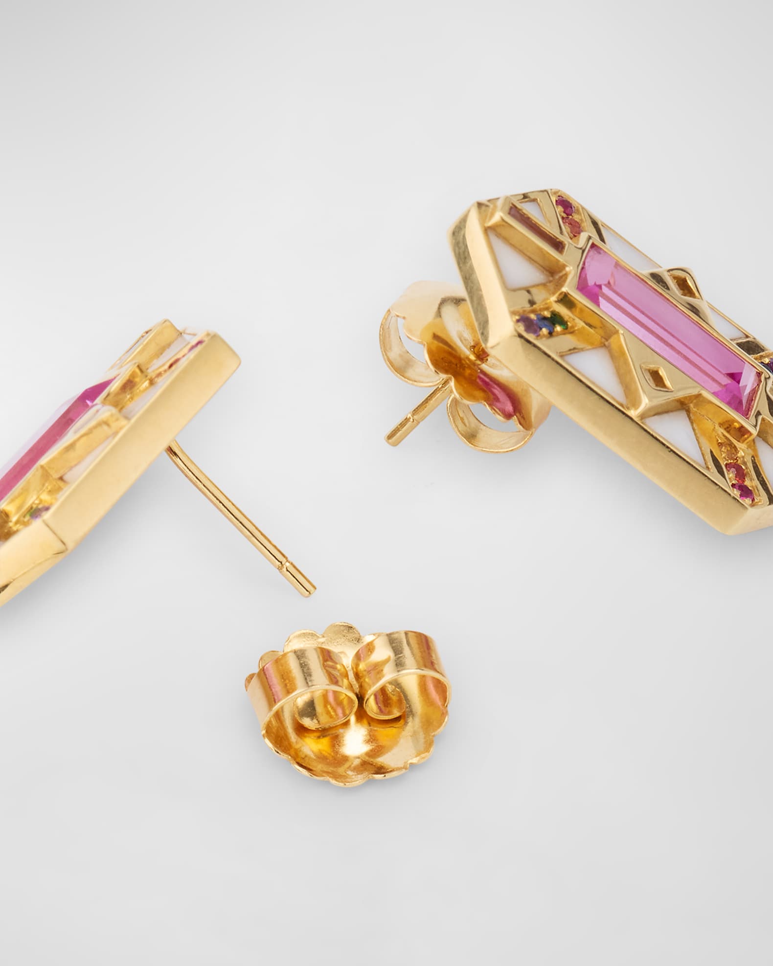 Harwell Godfrey 18K Mixed Stone Hexagonal Stud Earrings | Neiman Marcus