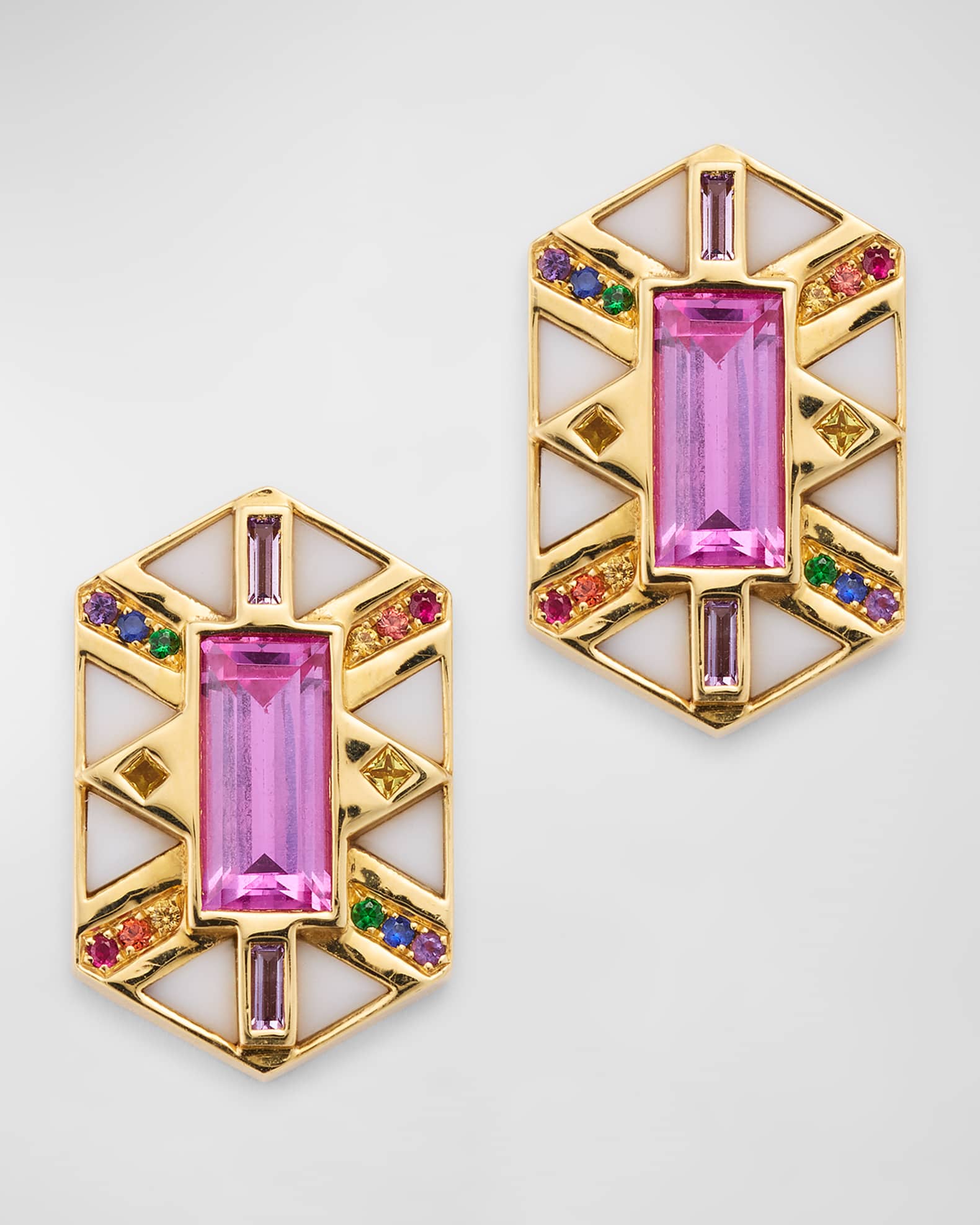 Harwell Godfrey 18K Mixed Stone Hexagonal Stud Earrings | Neiman Marcus