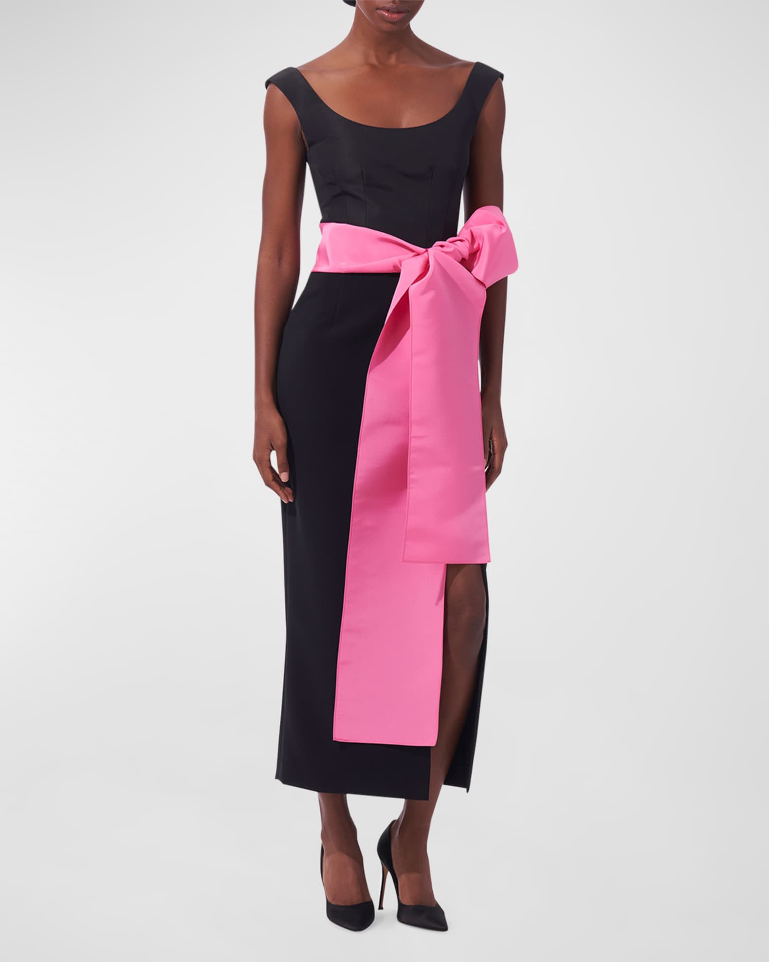 Carolina Herrera Sleeveless Bow-Sash Slit-Hem Midi Dress | Neiman Marcus