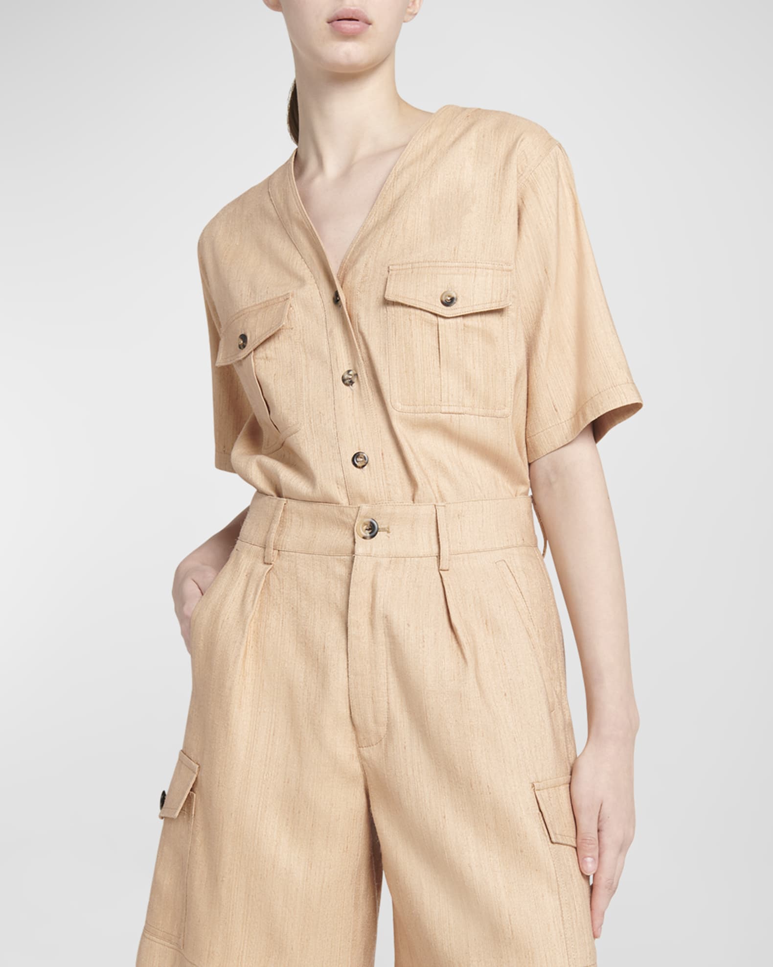 Loro Piana Cam Light Tussah Silk Blouse | Neiman Marcus