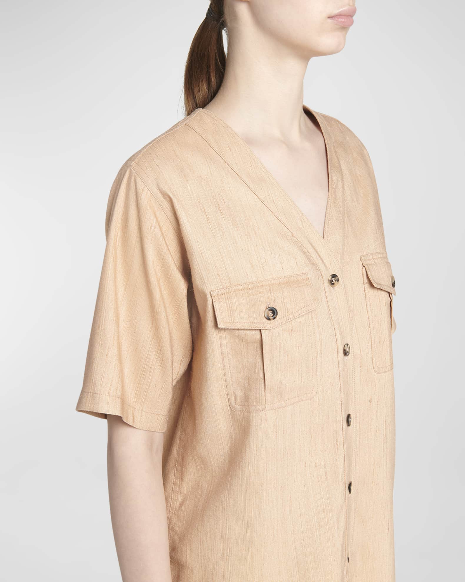 Loro Piana Cam Light Tussah Silk Blouse | Neiman Marcus