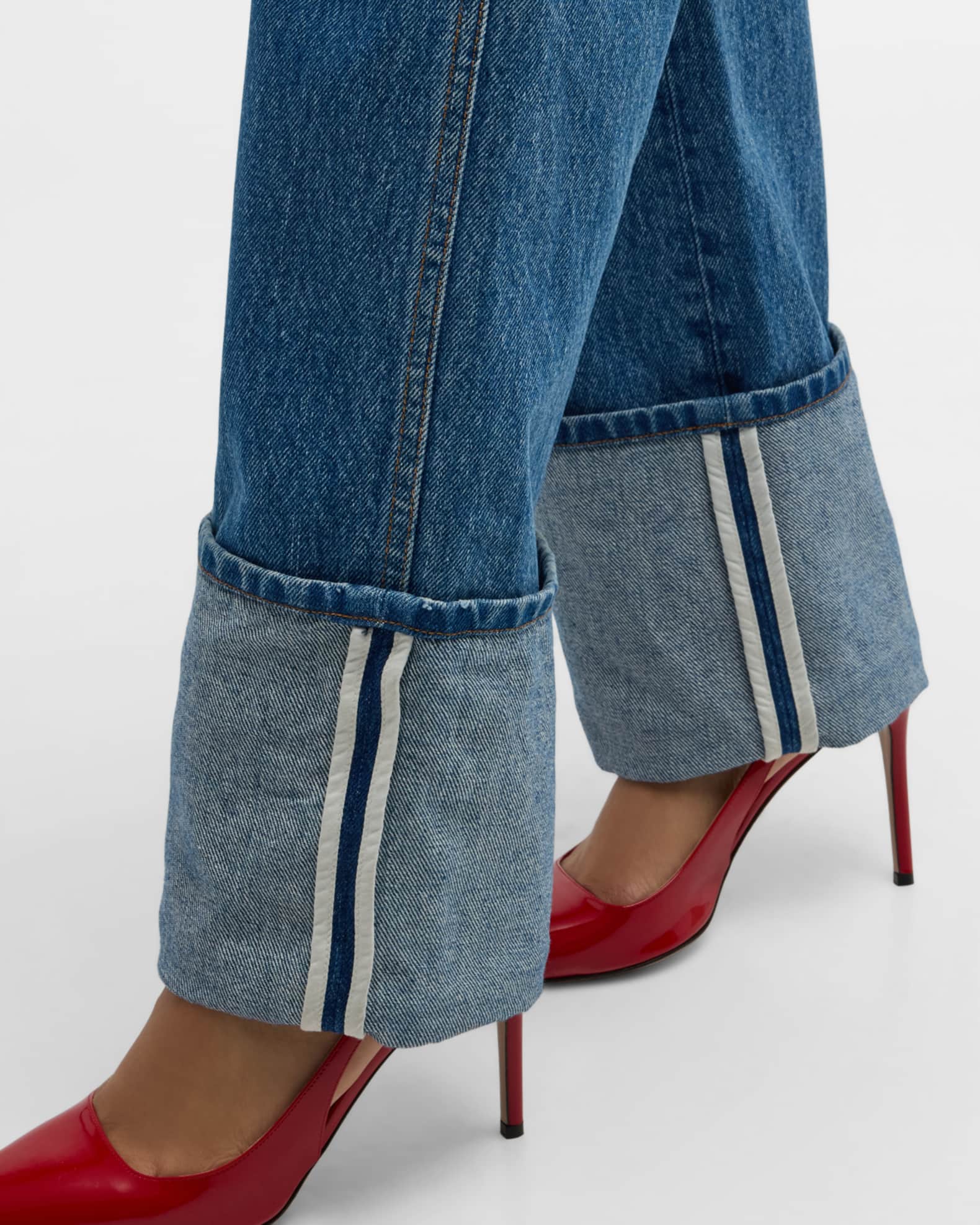 Brandon Maxwell Alexa Wide-Leg Cuffed Denim Jeans | Neiman Marcus
