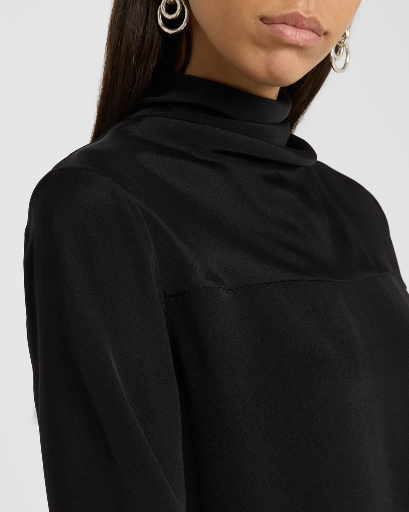 Brandon Maxwell Luna High Cowl-Neck Silk Blouse | Neiman Marcus