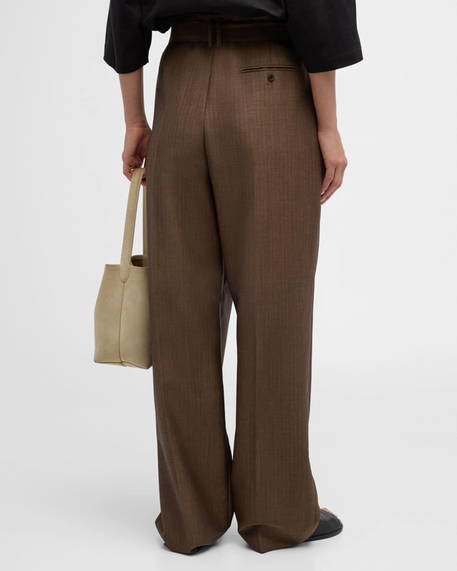 THE ROW Lonan Wool Wide-Leg Pants with Tie Belt | Neiman Marcus