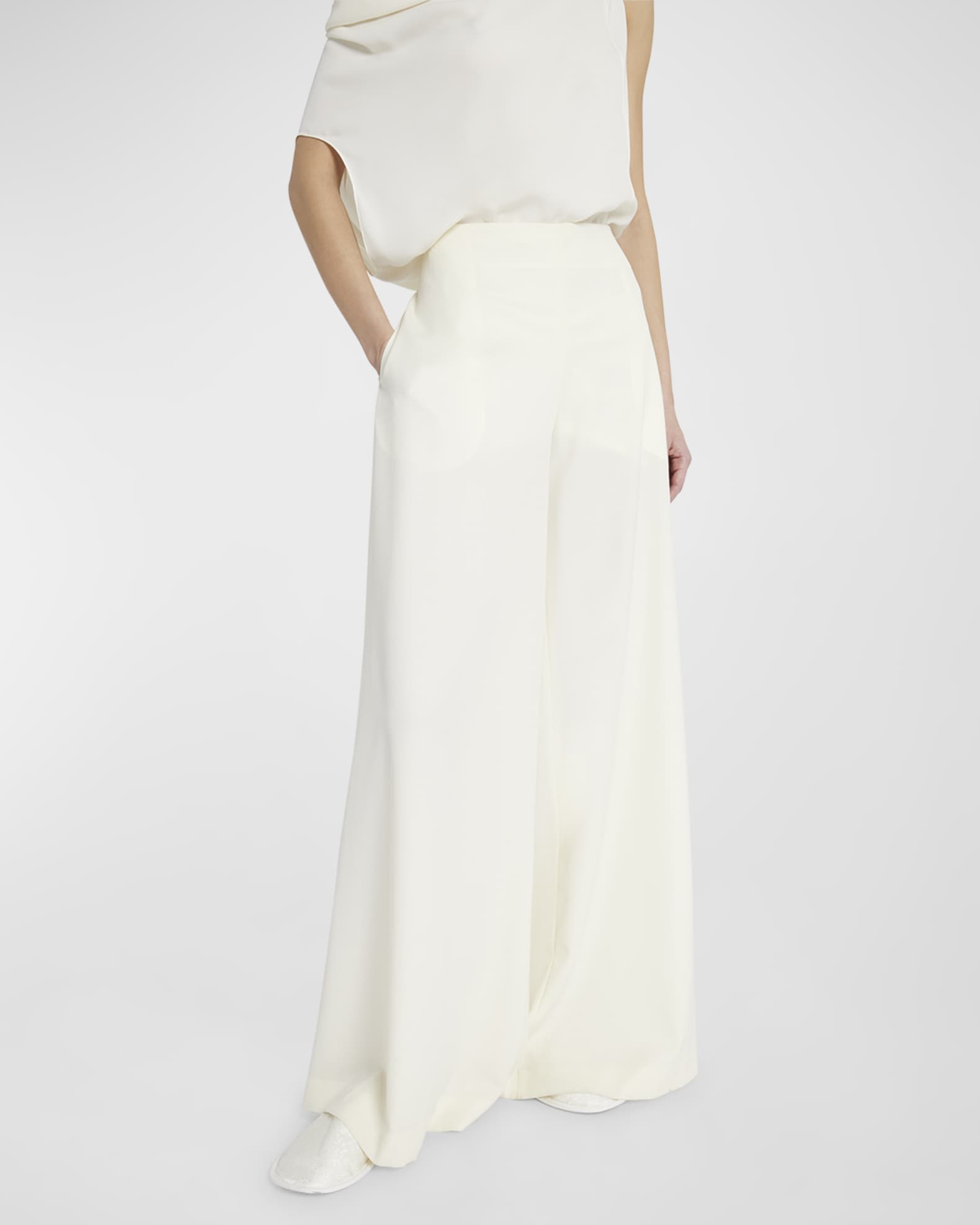 THE ROW Dela Mid-Rise Wide-Leg Wool Crepe Pants | Neiman Marcus