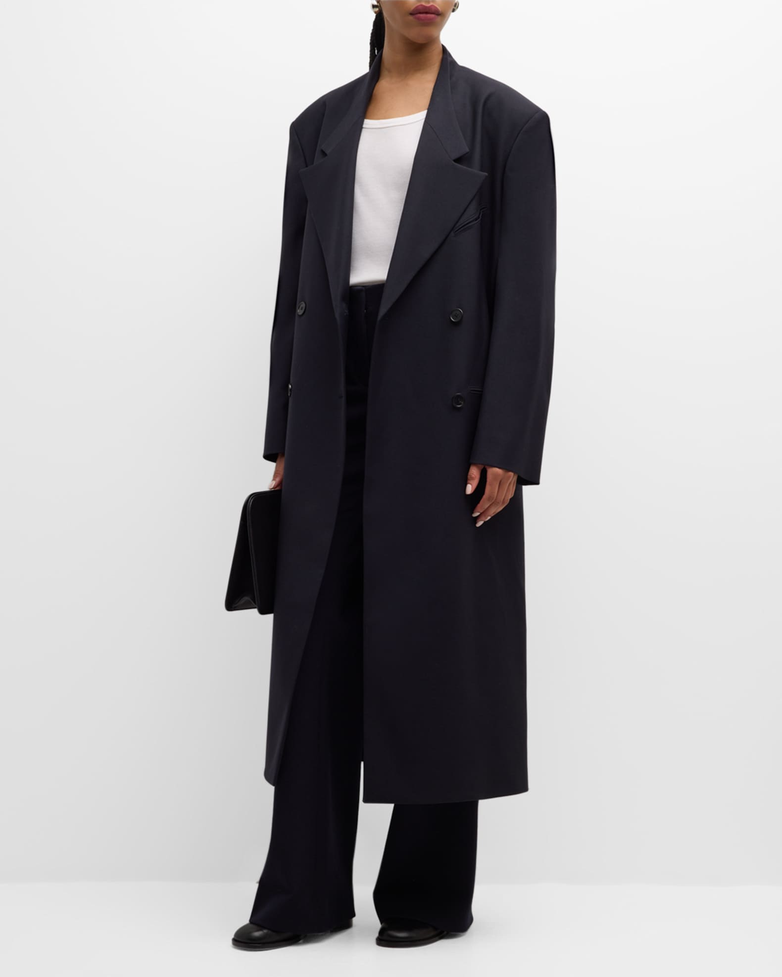 THE ROW Indra Double-Breasted Long Wool Coat | Neiman Marcus