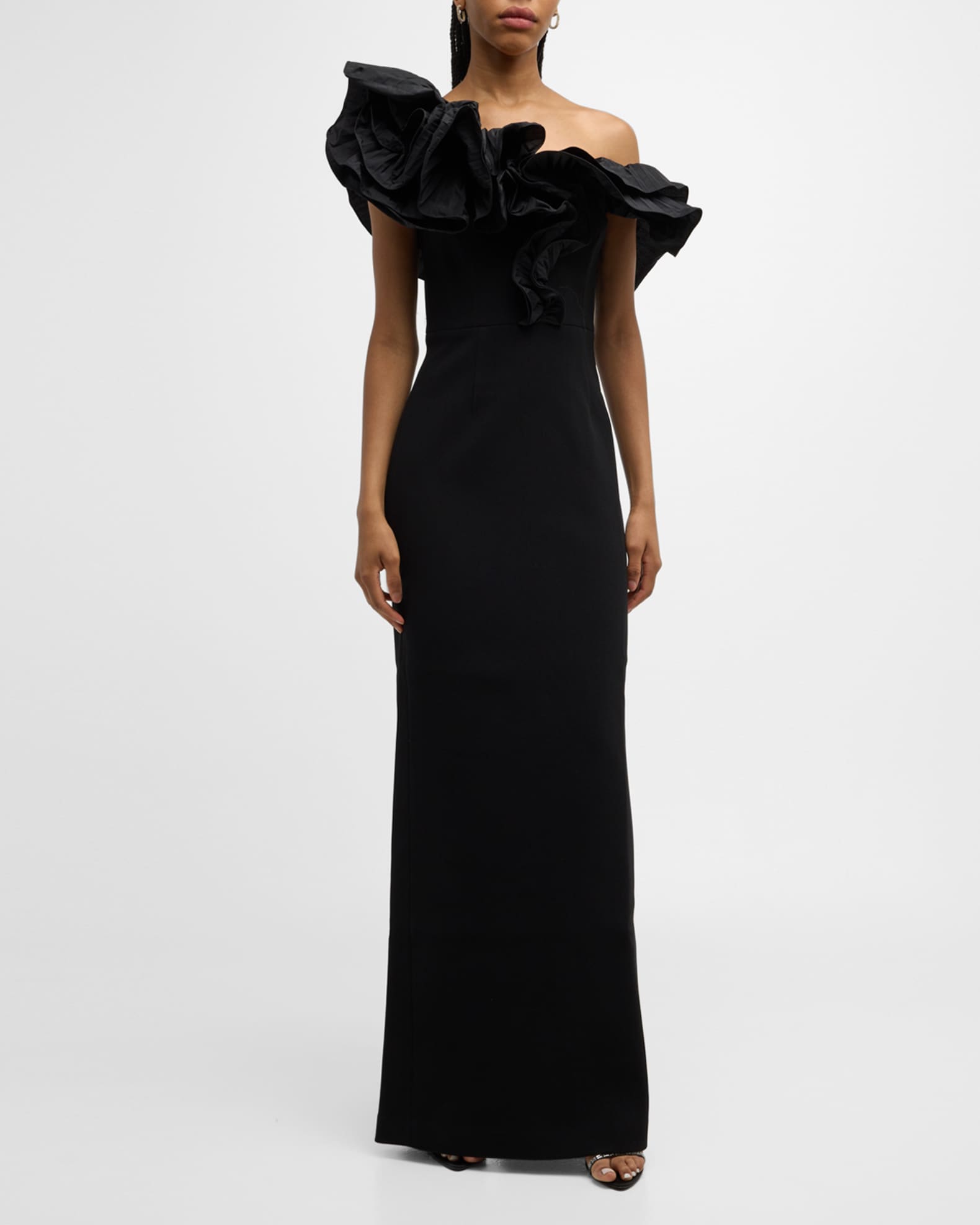 REBECCA VALLANCE Ella Ruffle One-Shoulder Evening Gown | Neiman Marcus