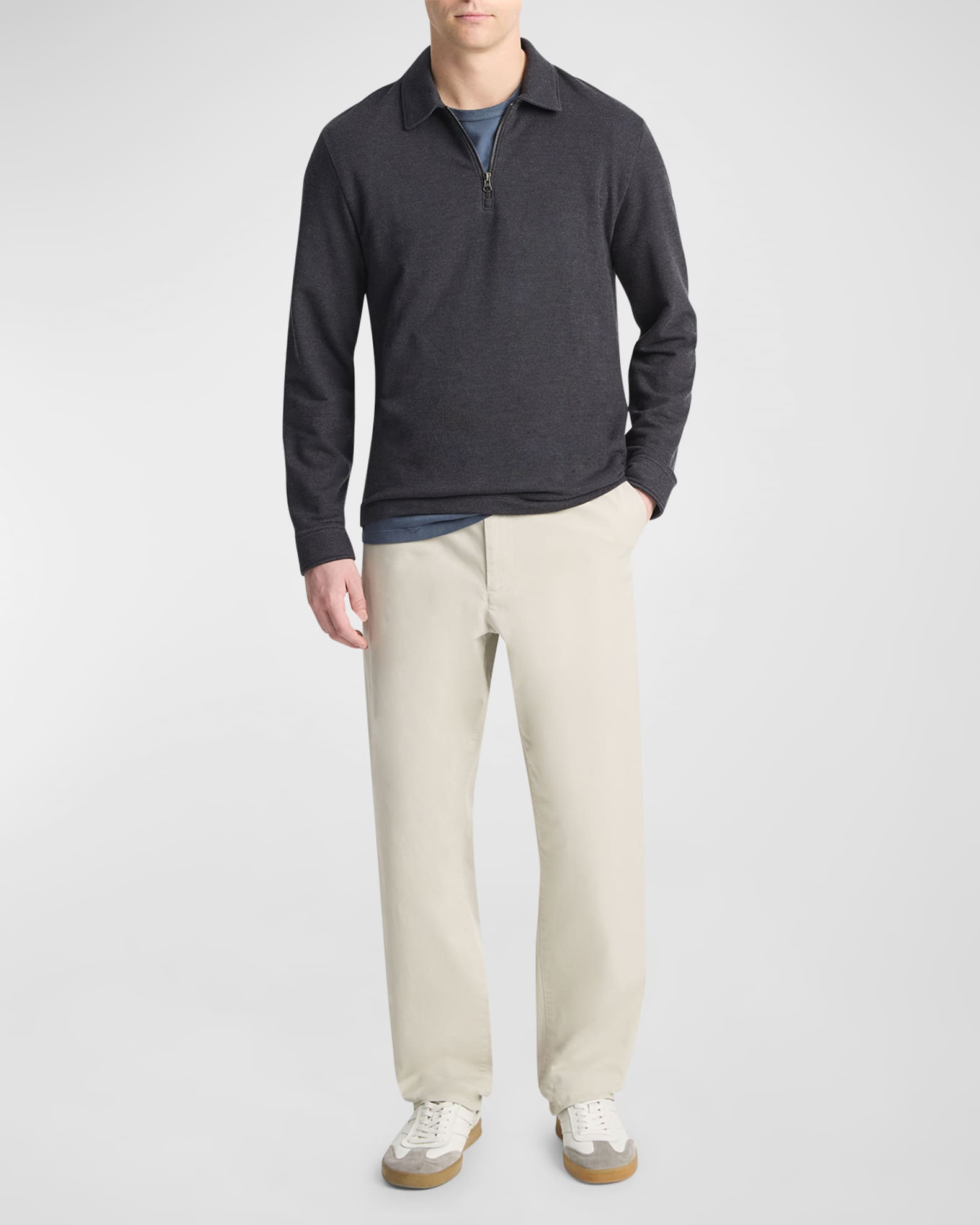 Vince Men's Diagonal Terry Quarter-Zip Polo Shirt | Neiman Marcus