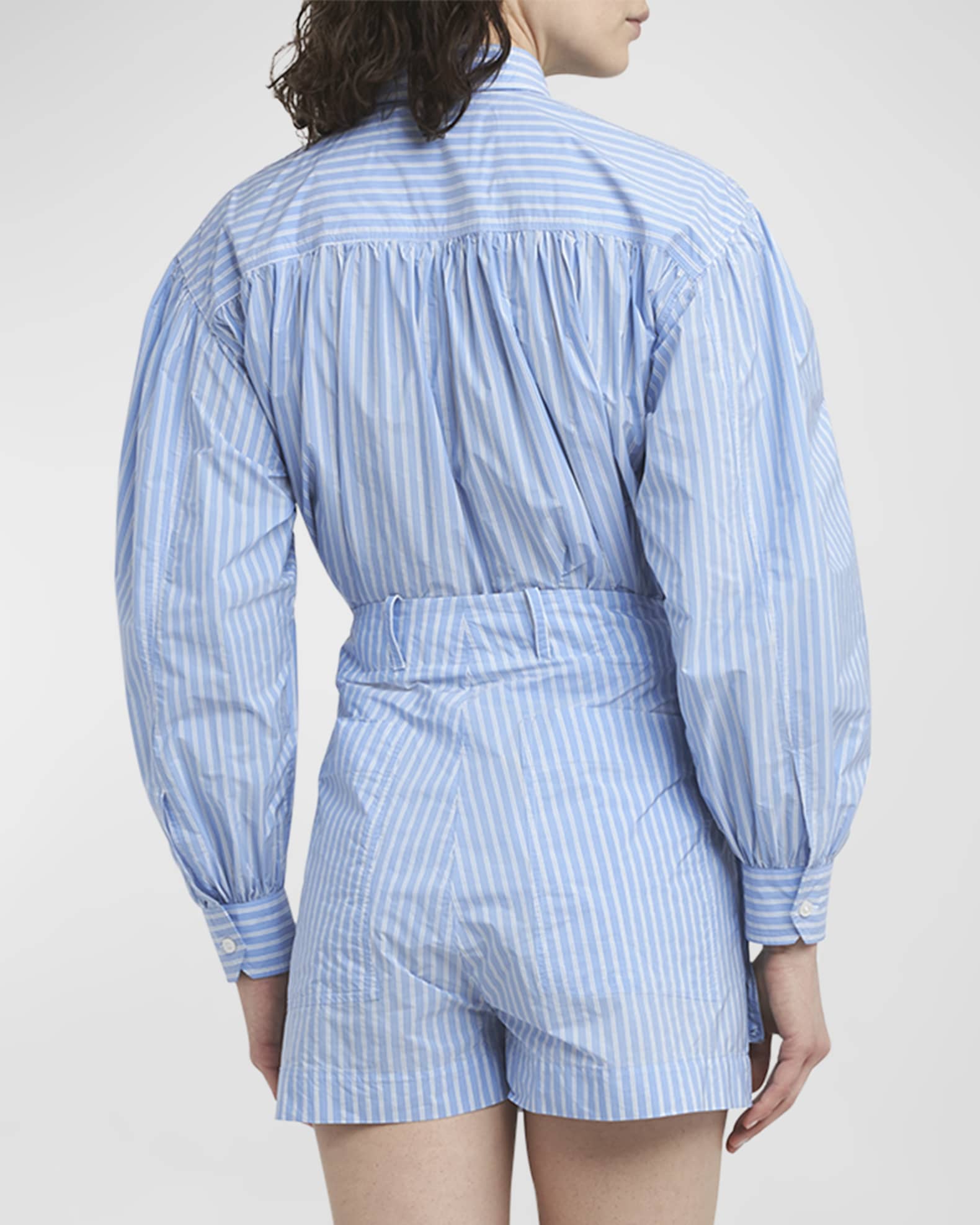 Plan C Striped Blouse-Sleeve Button-Front Shirt | Neiman Marcus