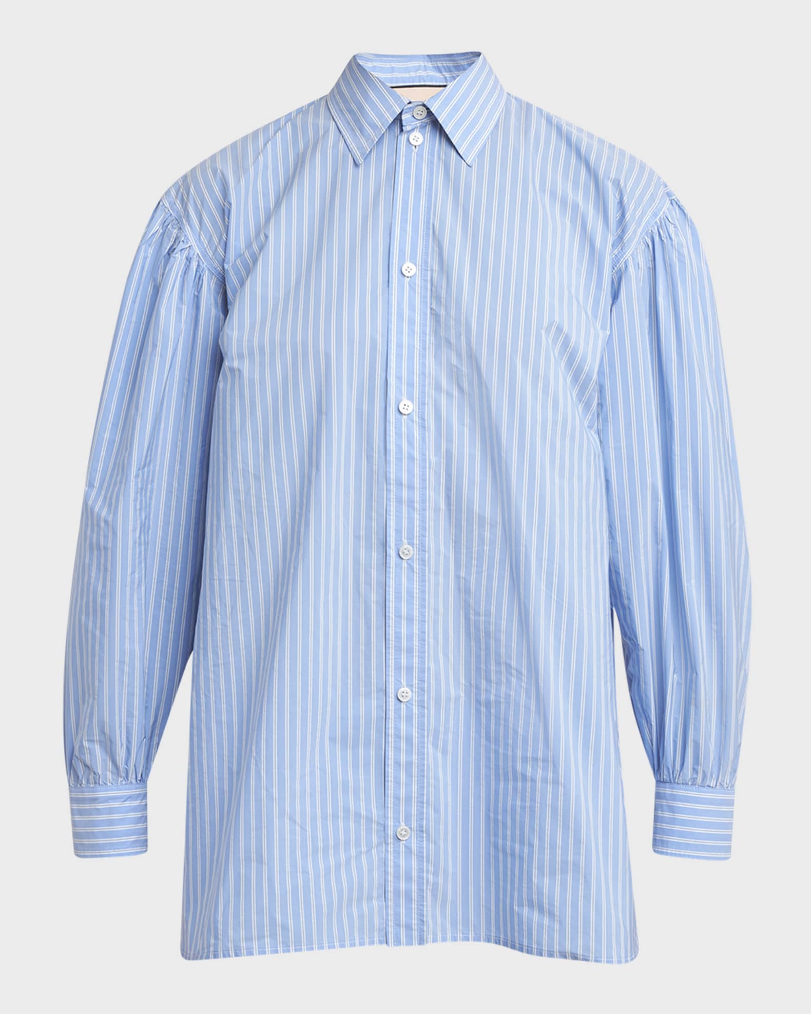 Plan C Striped Blouse-Sleeve Button-Front Shirt | Neiman Marcus