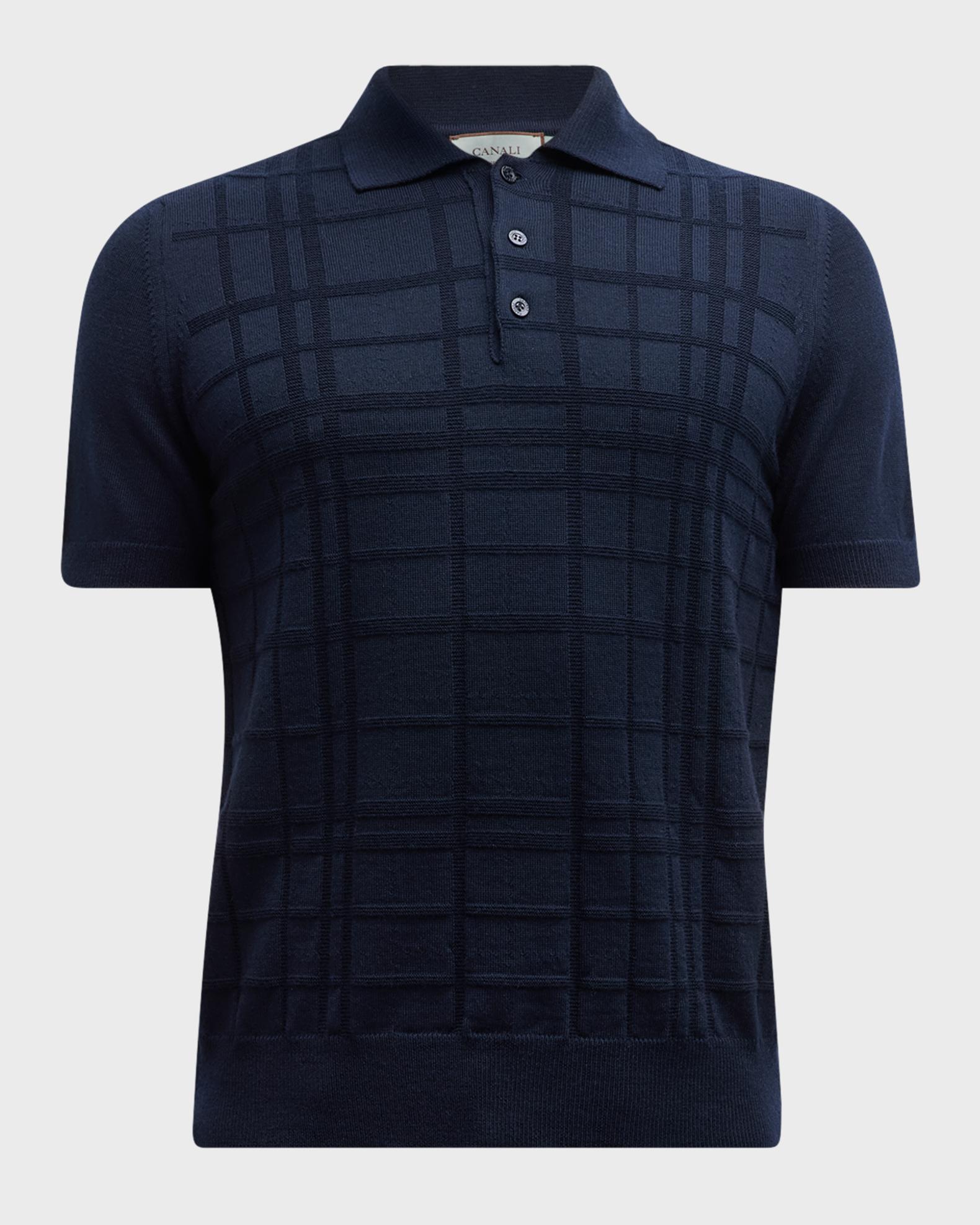 Canali Men's Wool Tonal Plaid Polo Sweater | Neiman Marcus