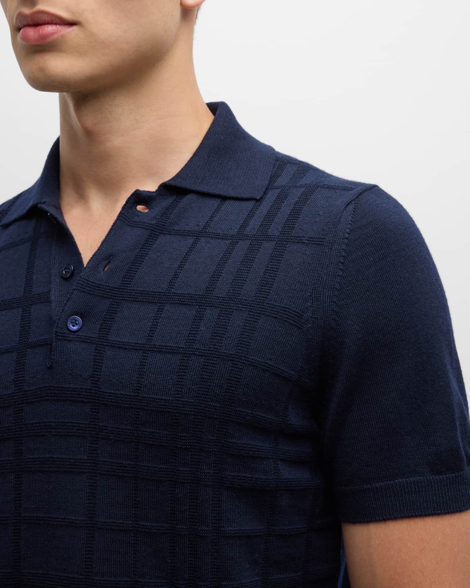 Canali Men's Wool Tonal Plaid Polo Sweater | Neiman Marcus