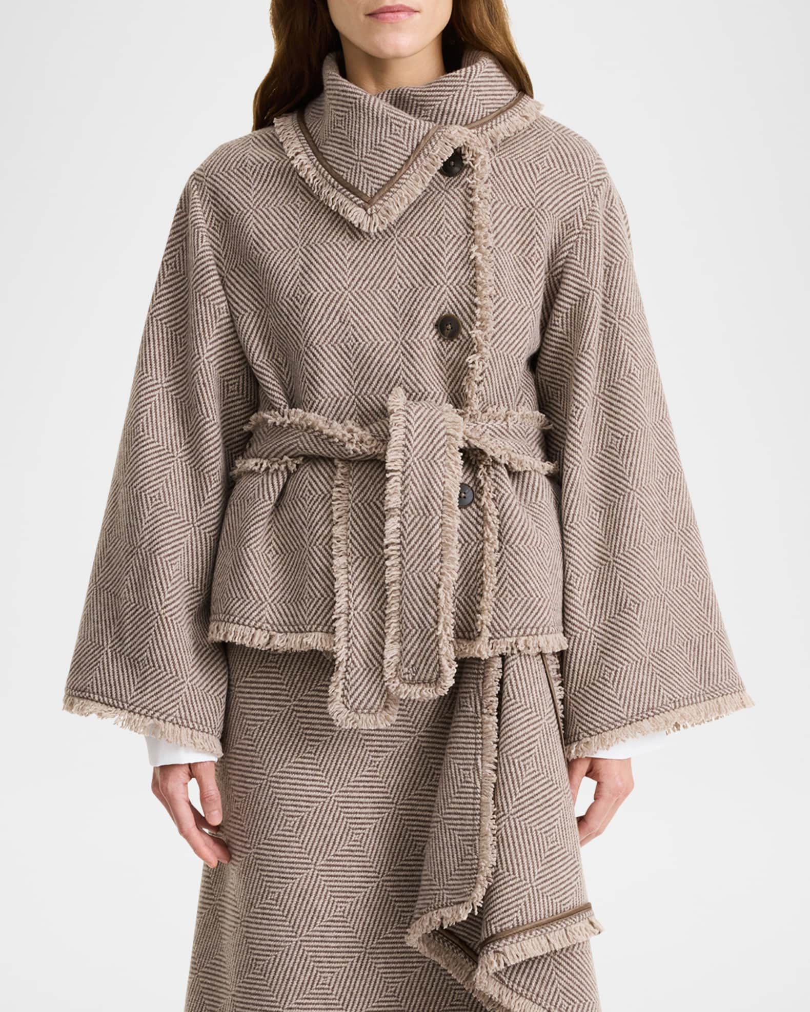 By Malene Birger Irissa Fringe-Trim Herringbone Jacket | Neiman Marcus