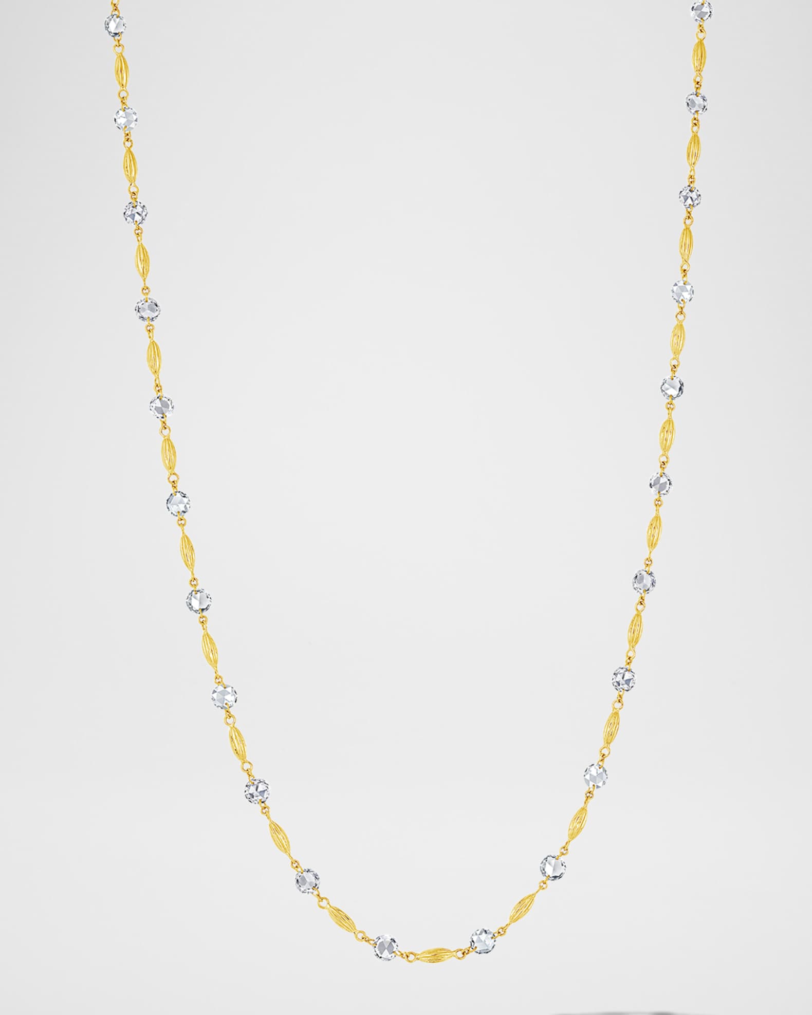 64 Facets 18K Yellow Gold Ethereal Diamond and Seed Bead Necklace, 18"L ...