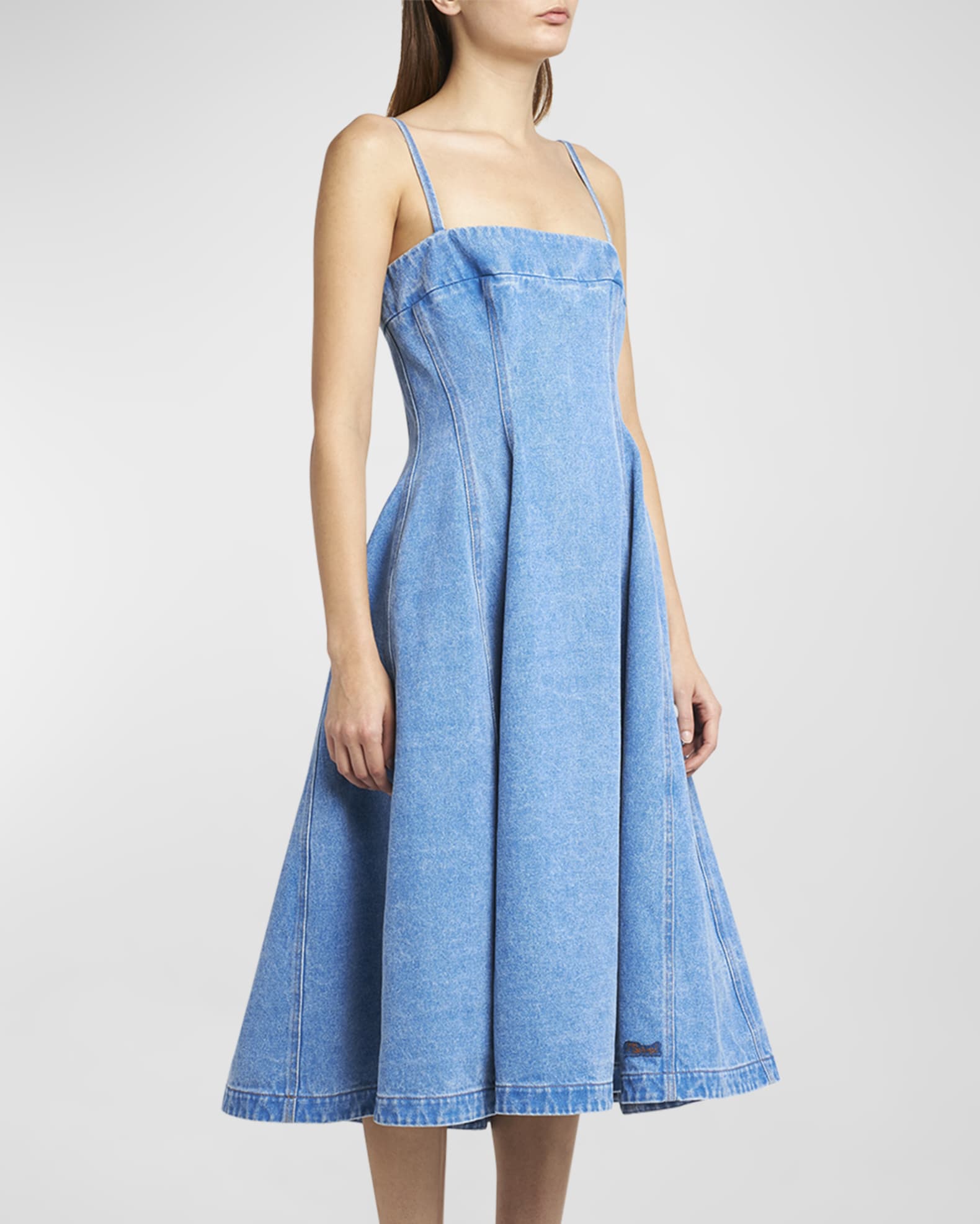 Marni Sleeveless Paneled Denim Midi Dress | Neiman Marcus
