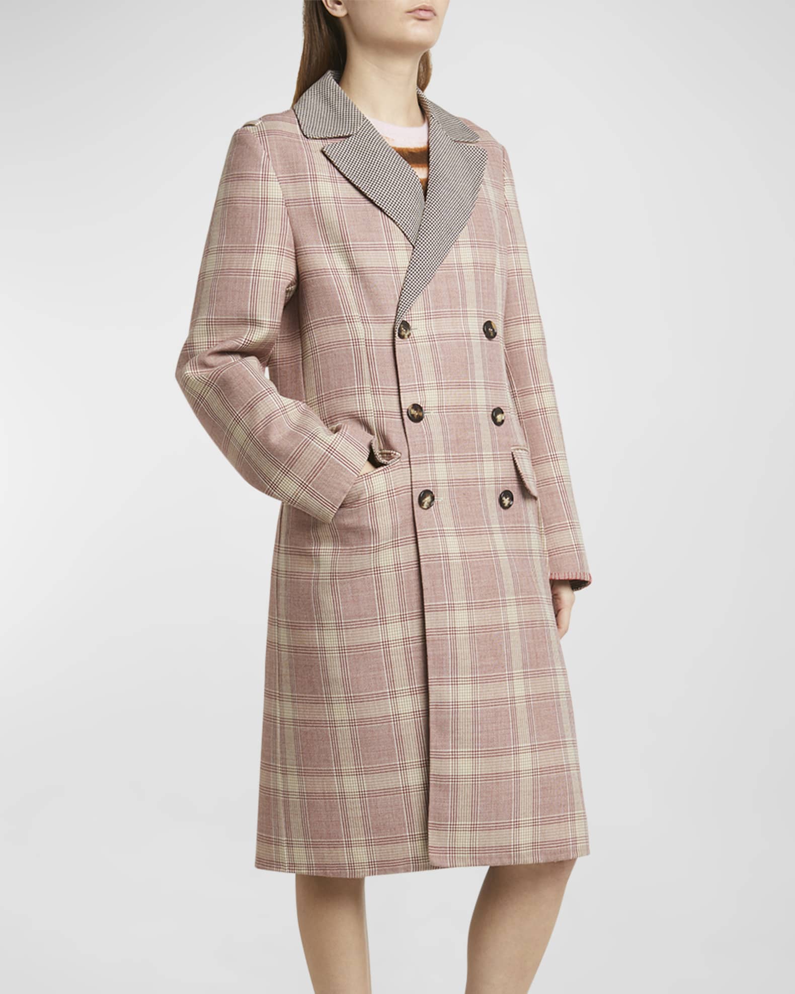 Marni Check Double-Breasted Overcoat | Neiman Marcus