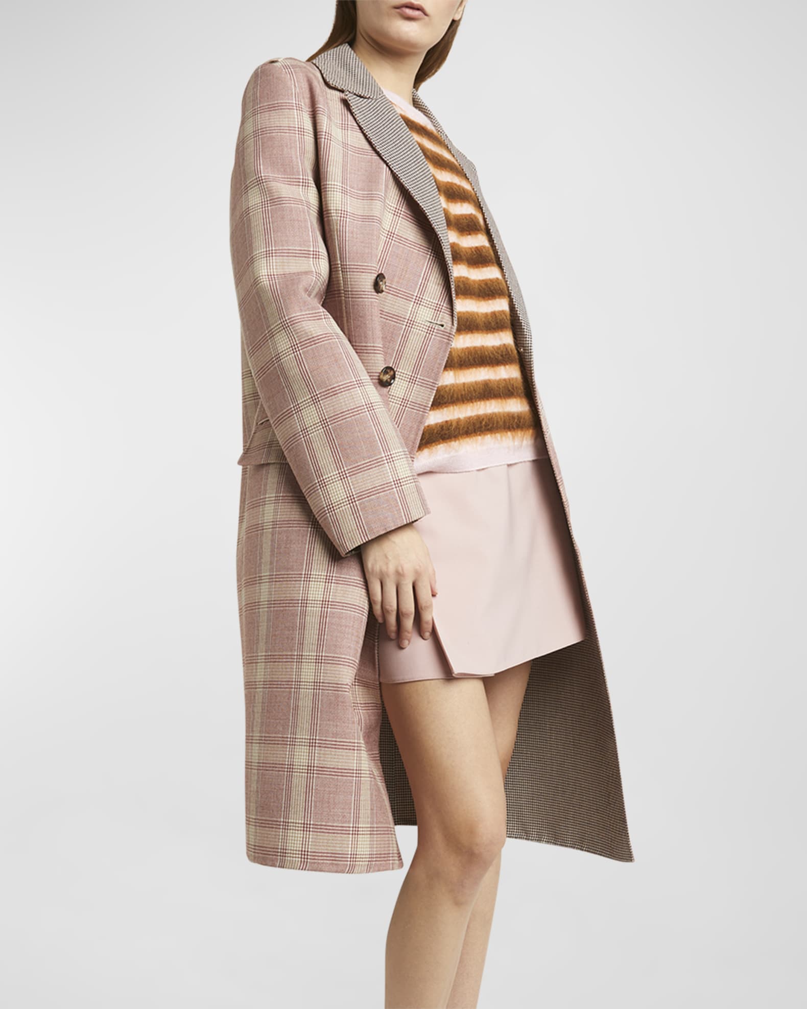 Marni Check Double-Breasted Overcoat | Neiman Marcus