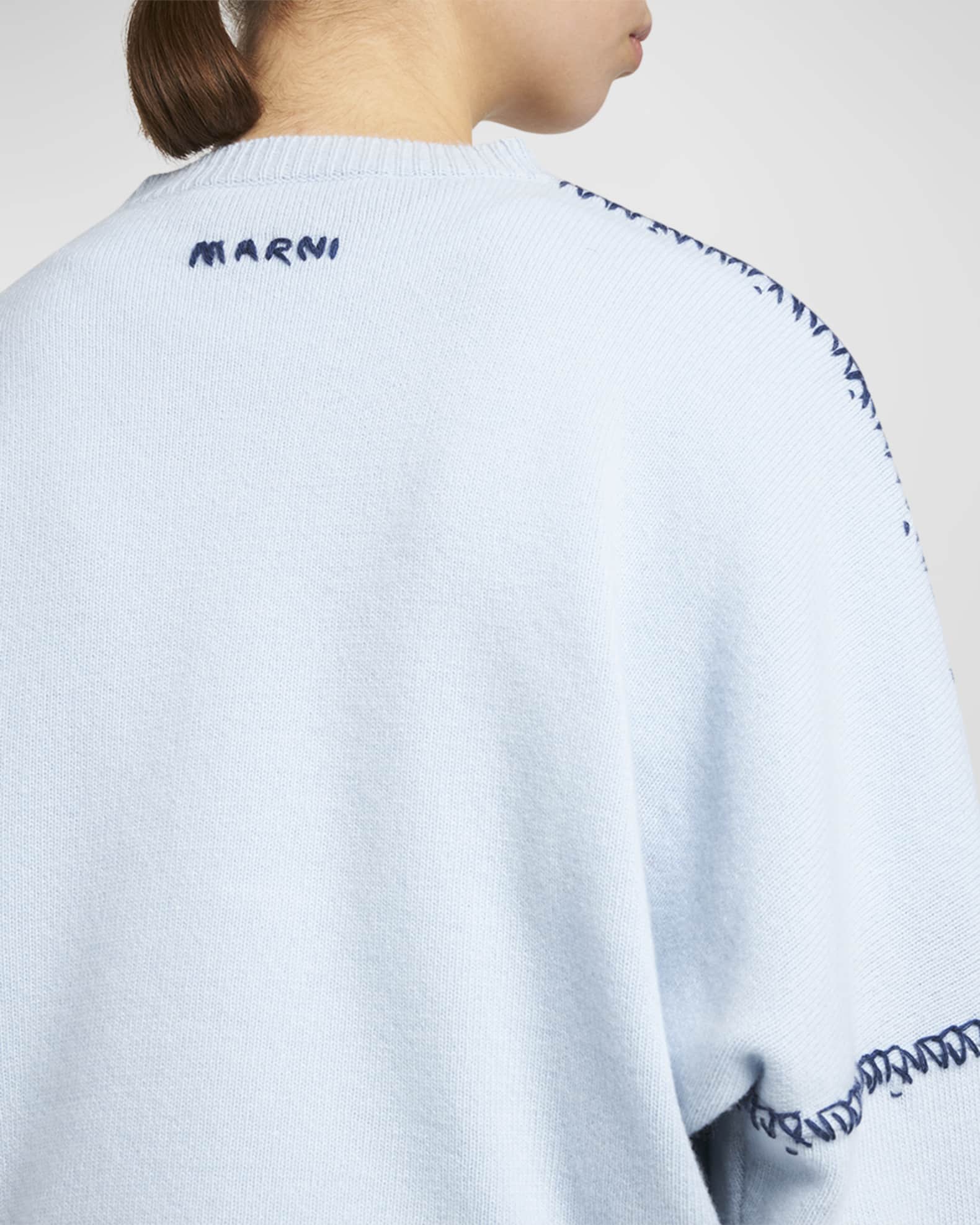Marni Hand-Embroidered Crewneck Crop Wool-Cashmere Sweater | Neiman Marcus